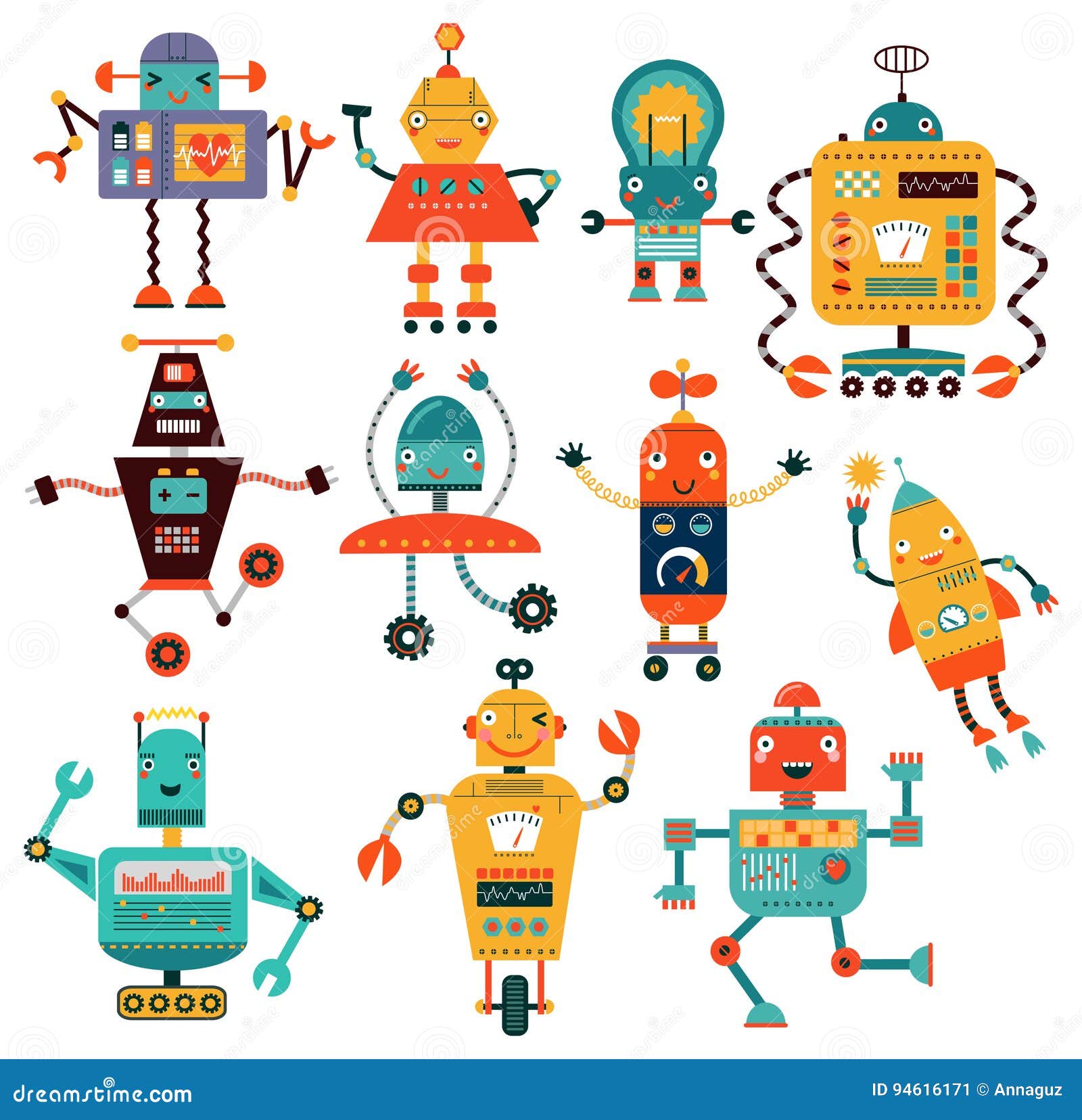 Cute Robots. Cartoon Android Character Set, Futuristic Machine With ...