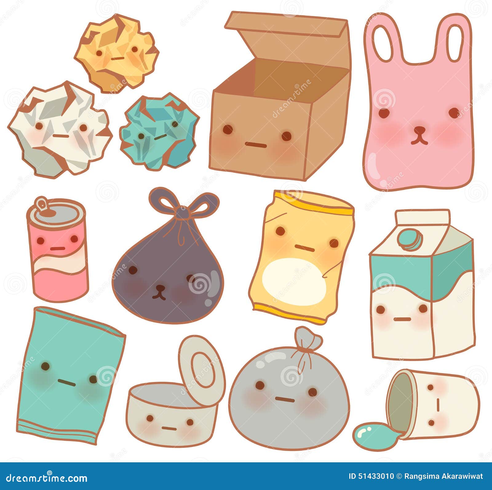 Set of Cute Rubbish stock illustration. Illustration of junk - 51433010