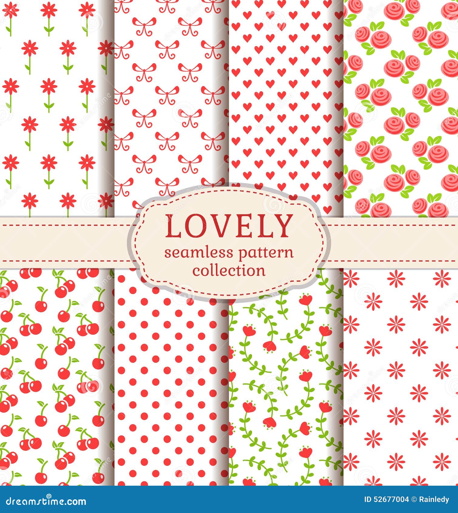 Set of Cute Seamless Patterns. Vector Backgrounds. Stock Vector ...