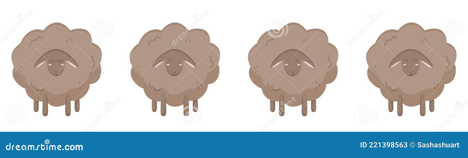 Set of Cute Sheep with Different Emotions. Vector Illustration of a ...