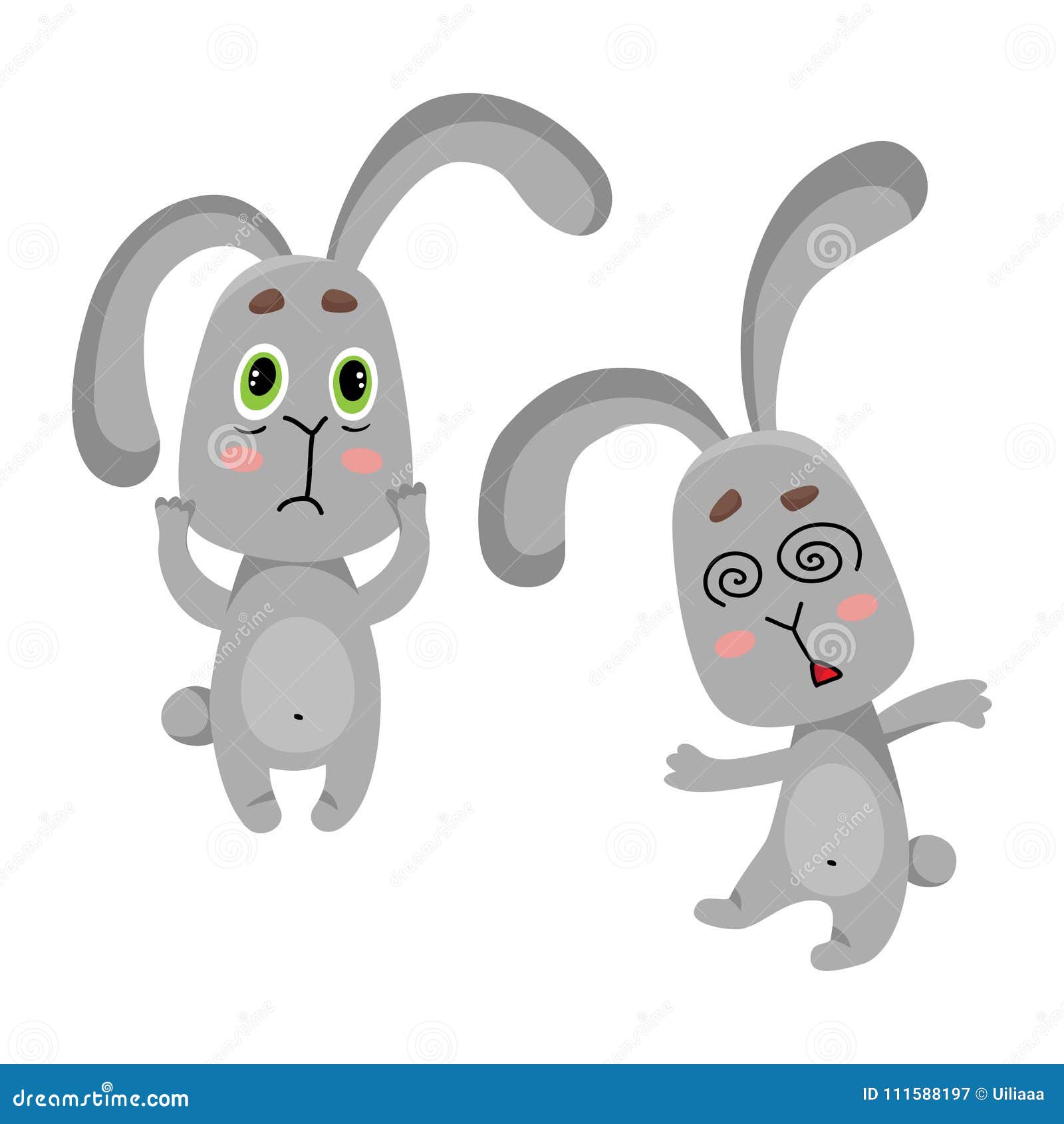 Set of Cute and Simple Cartoon Rabbits. Vector Scared Hares Stock ...
