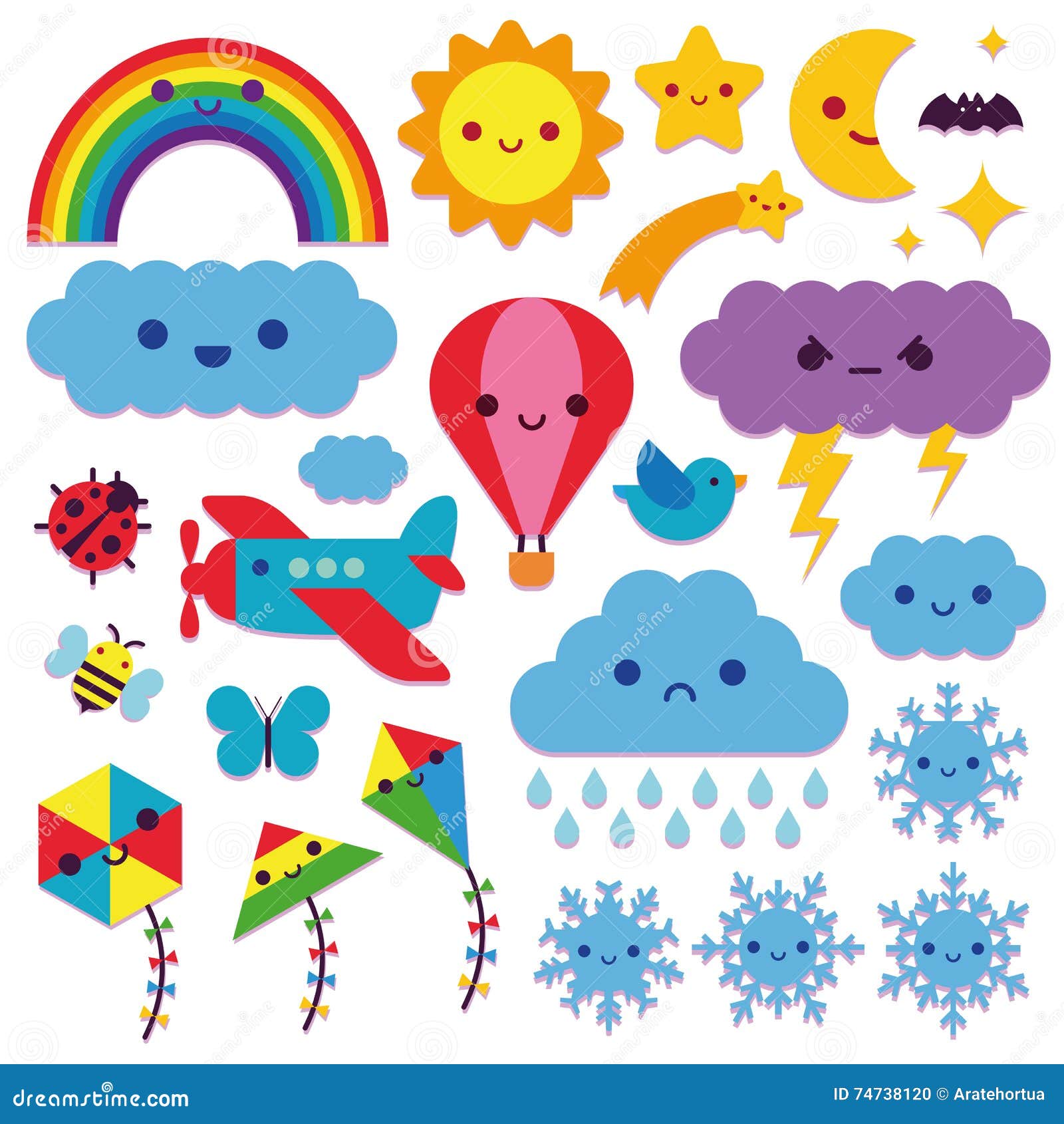 Set of Cute Sky Icons Isolated Stock Illustration - Illustration of ...