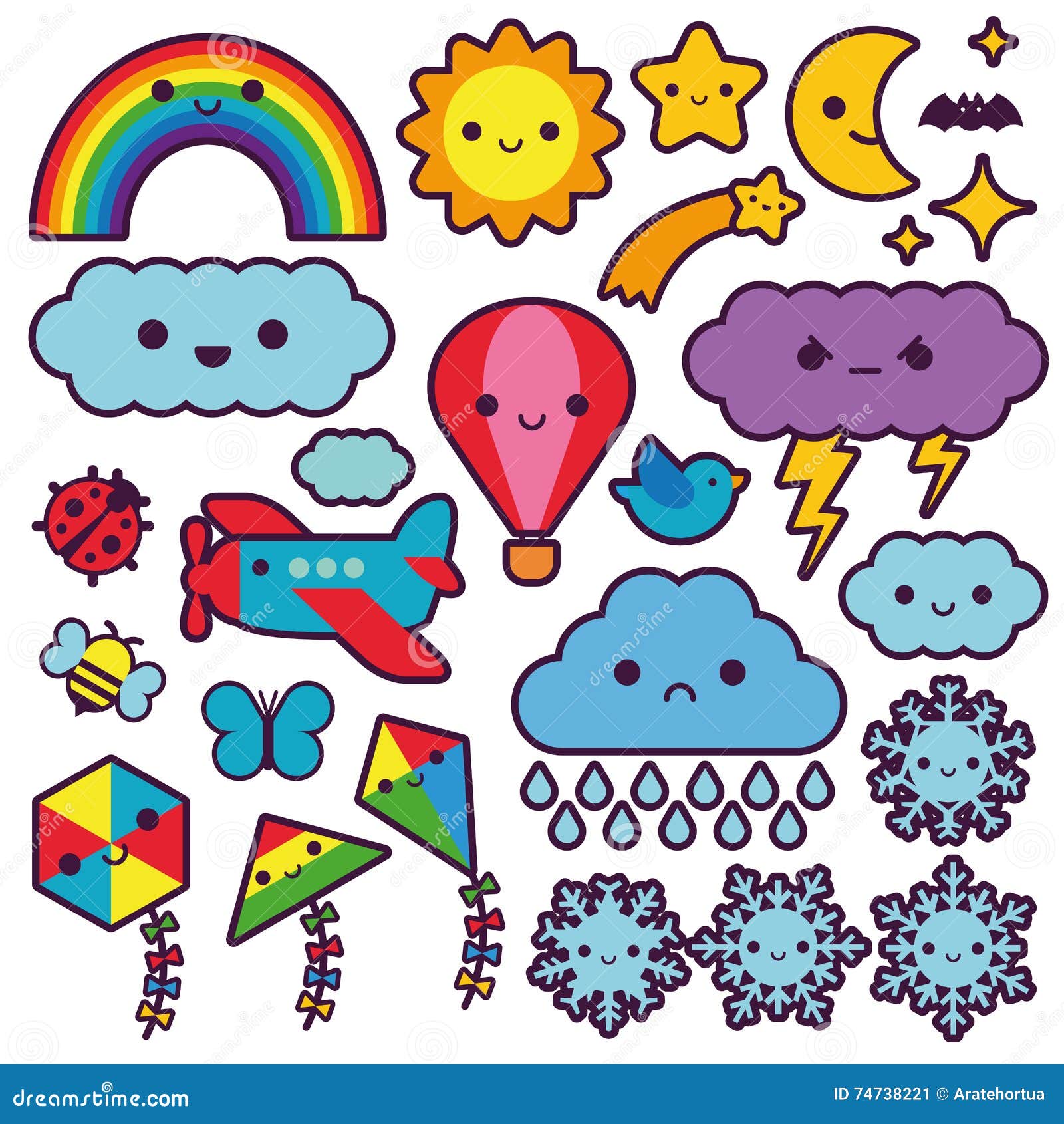 Set of Cute Sky Icons Isolated Stock Illustration - Illustration of ...