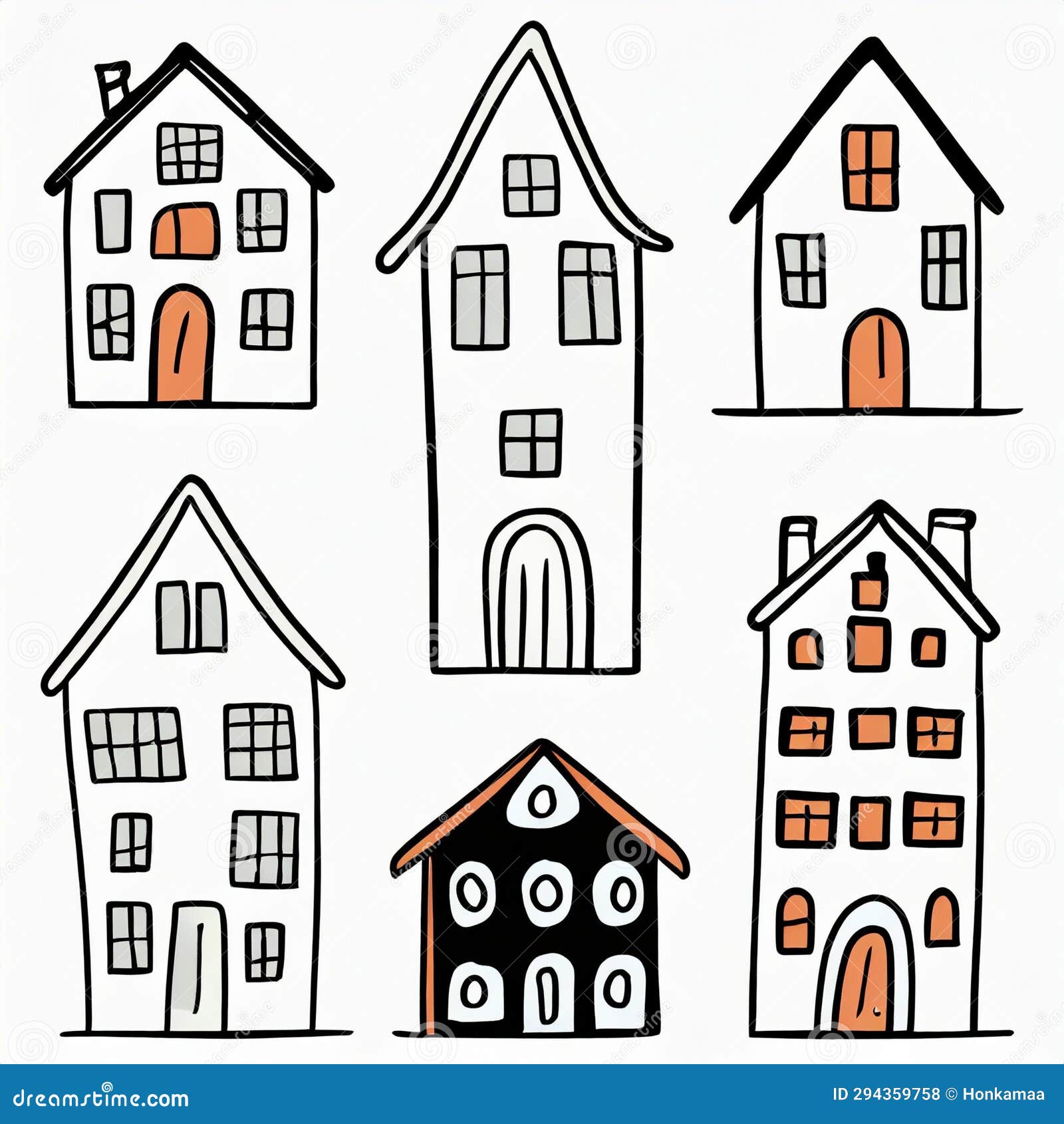 Set of Cute Small Cartoon Houses Stock Illustration - Illustration of ...