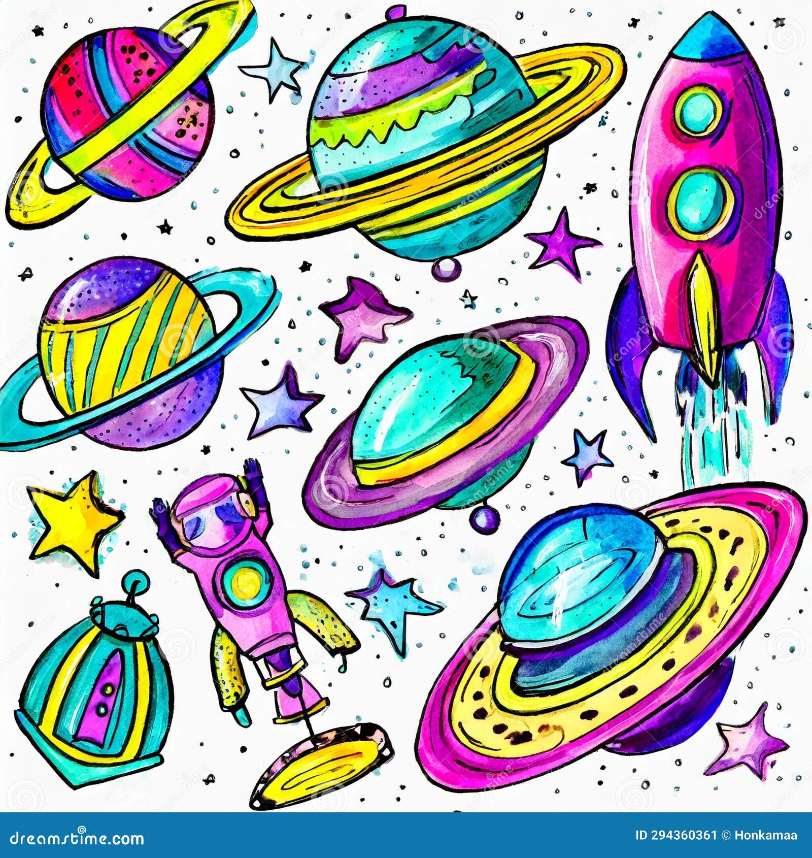 Set of Cute Small Space Elements Stock Illustration - Illustration of ...