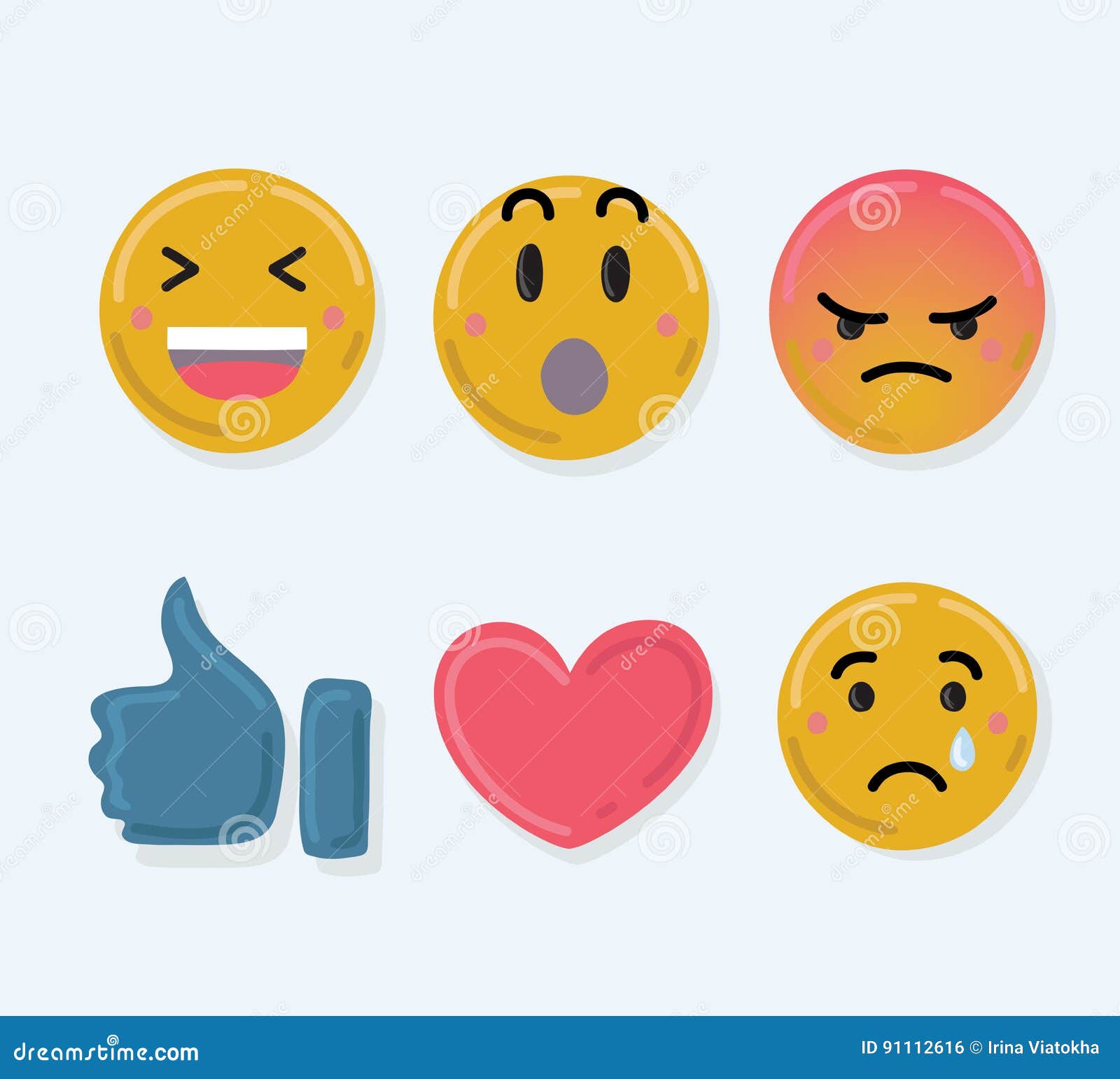 Set Of Cute Smiley Emoticons, Emoji Flat Design Vector Illustration ...