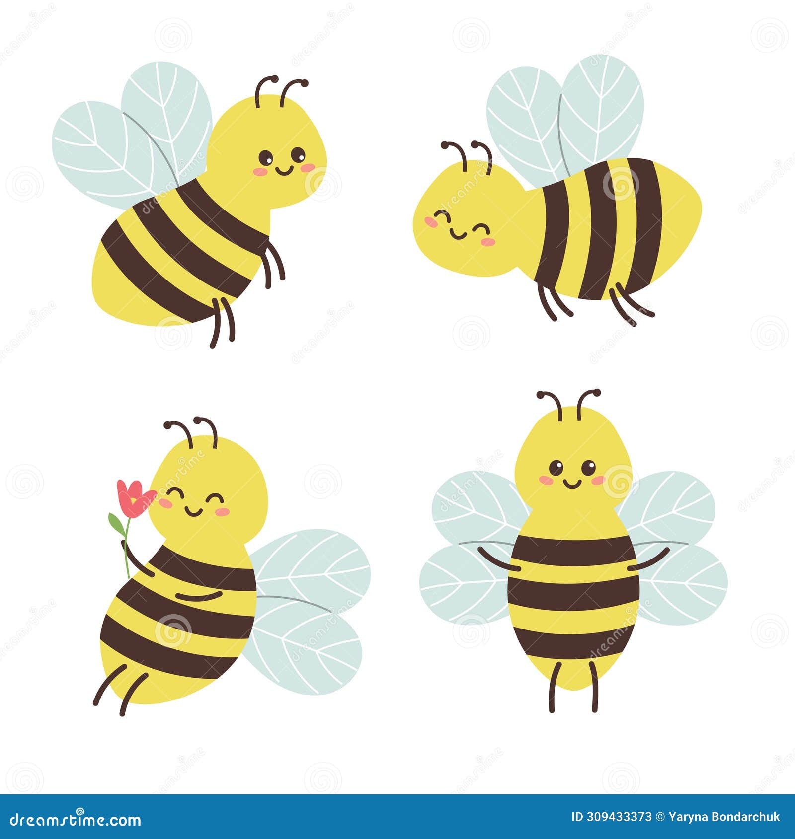 Set of Cute Smiling Bees. Design Element for Postcard, Card, Sticker ...
