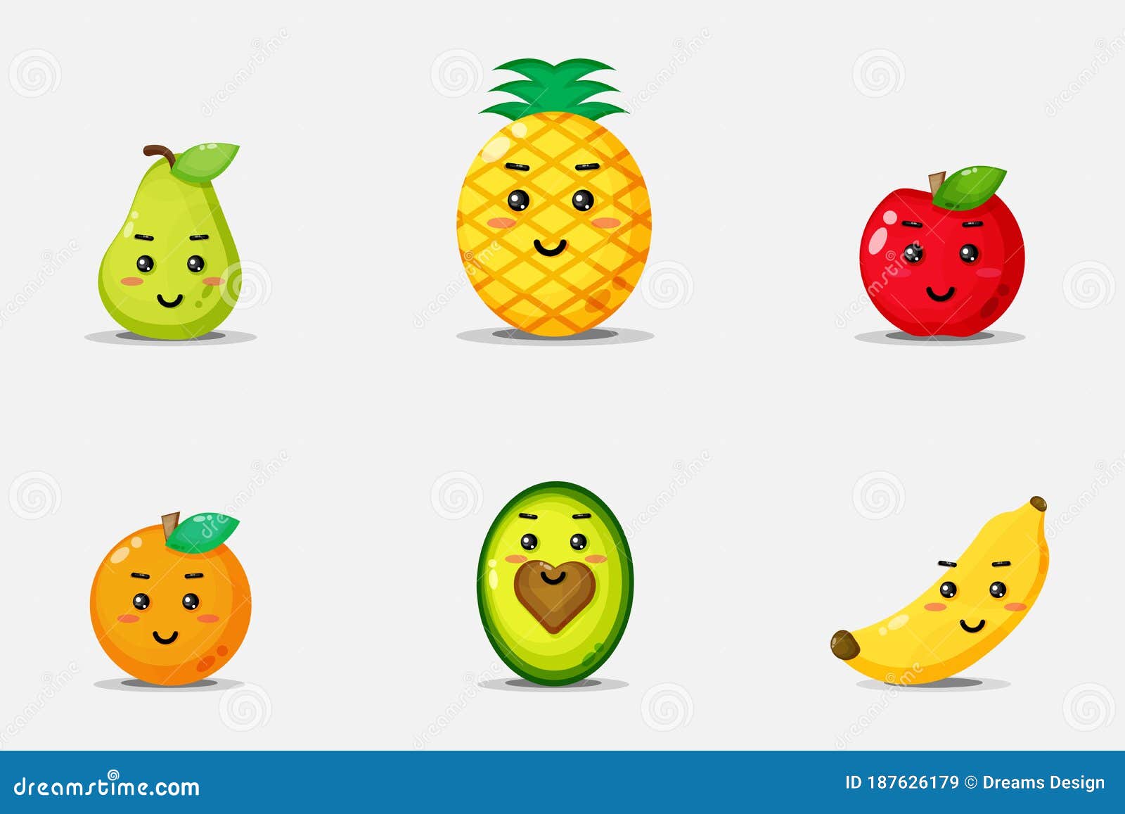 Set of Cute Smiling Fruit Faces Stock Vector - Illustration of cherry ...
