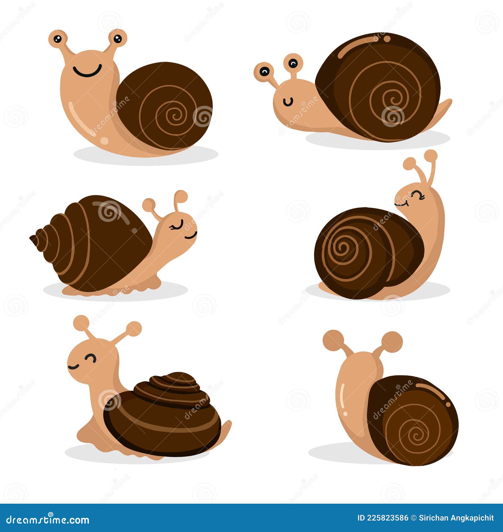 Set of Cute Snail Cartoon Character Stock Vector - Illustration of slow ...