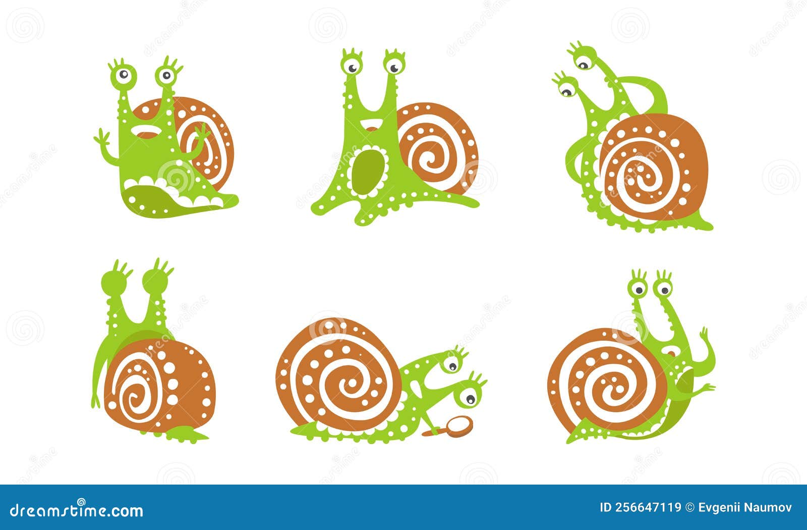 Set of Cute Snails with Funny Faces and Different Emotions Cartoon ...