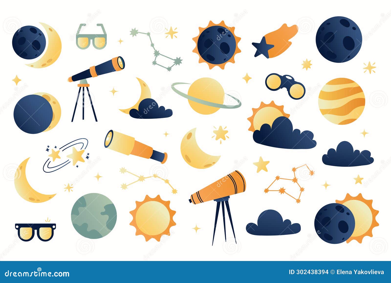 Set of Cute Solar Eclipse in Flat Cartoon Style Stock Vector ...