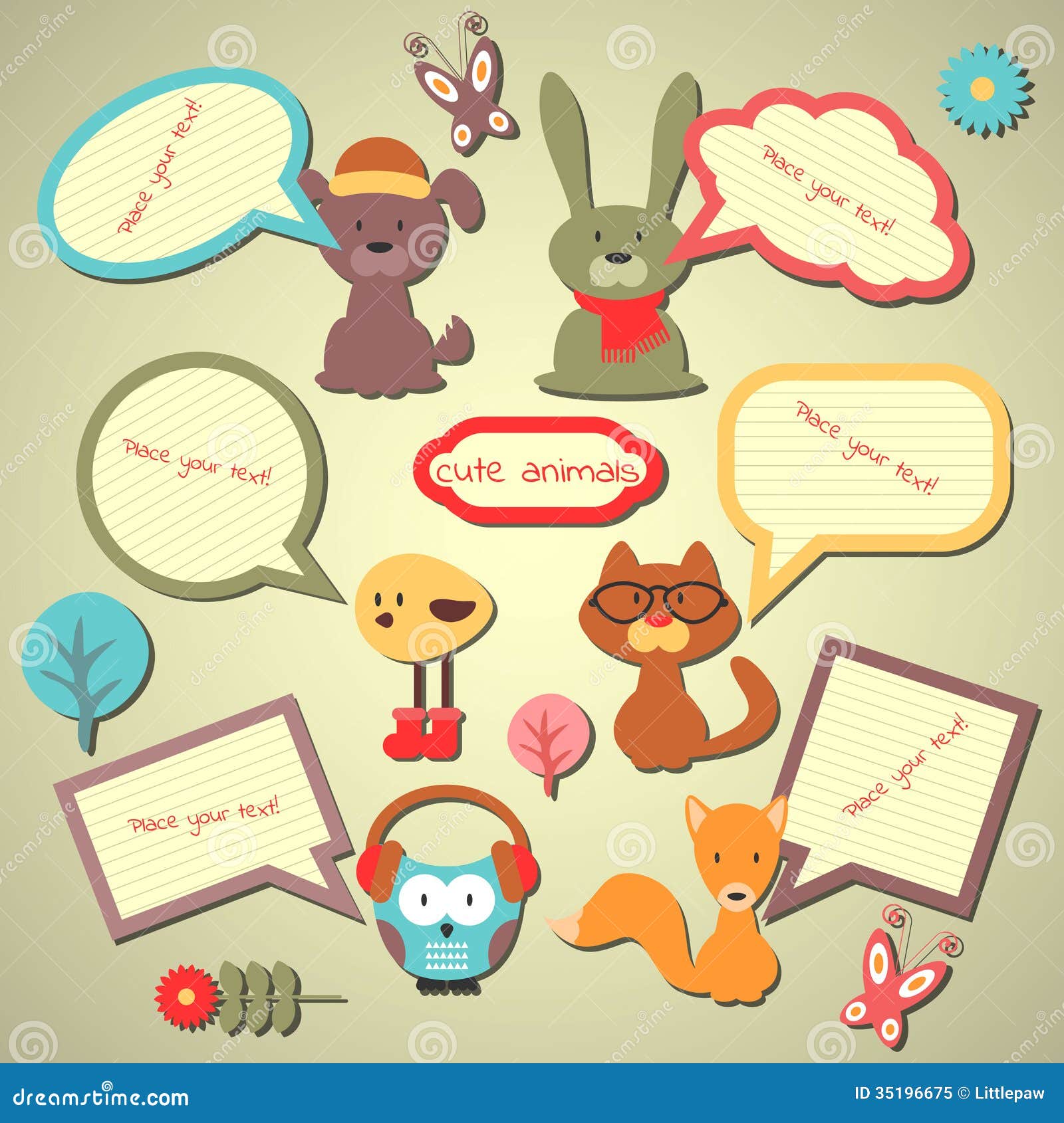 Set of Cute Speech Bubbles with Animals Stock Vector - Illustration of ...