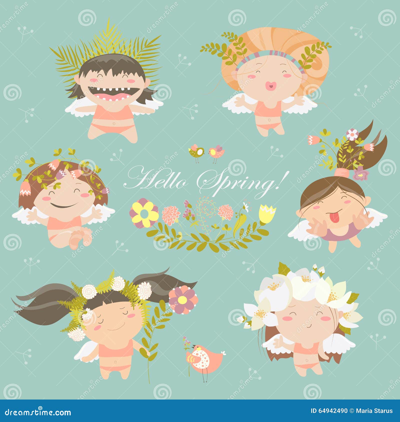 Set of cute spring angels stock vector. Illustration of girl - 64942490