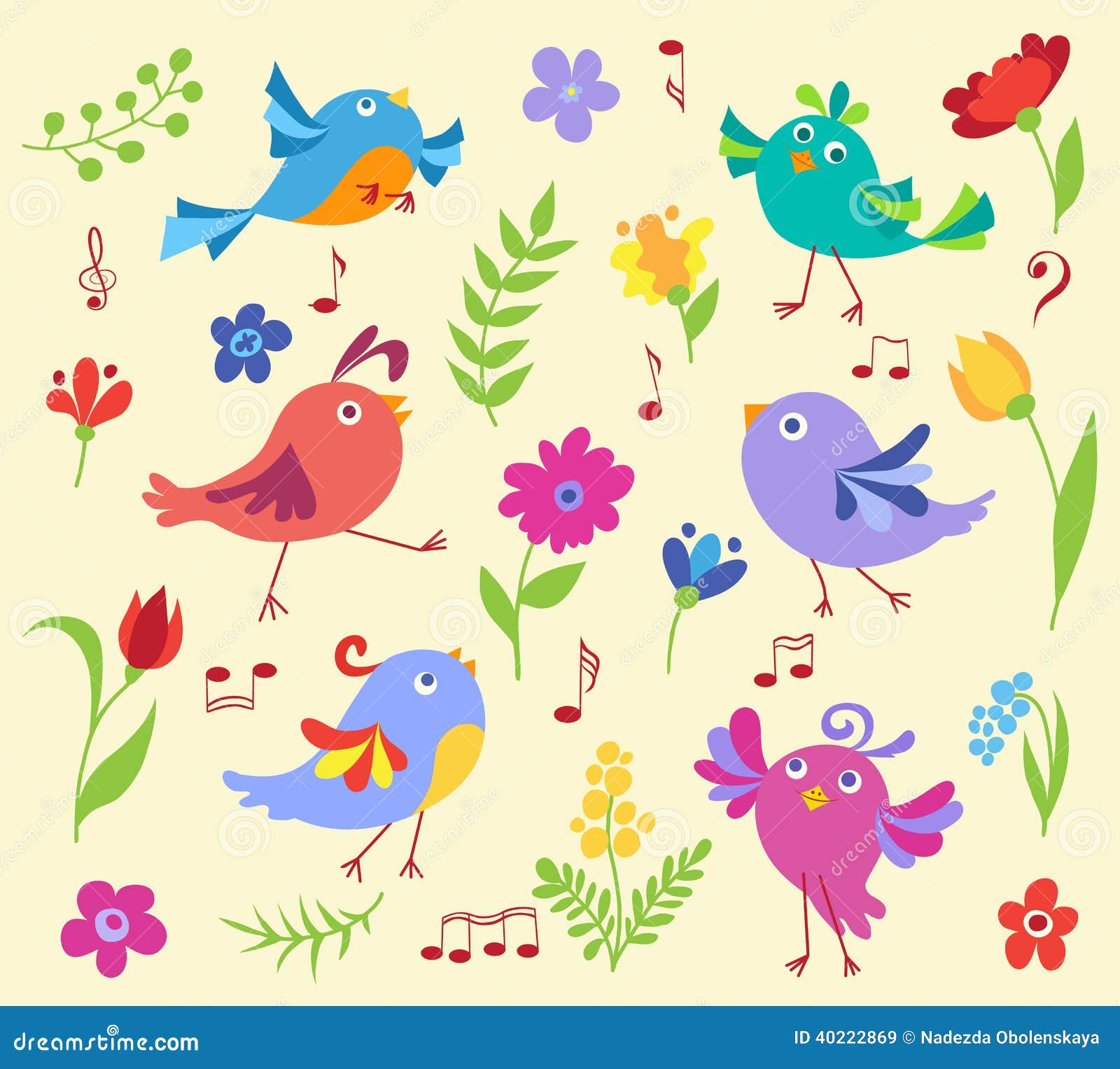 Set of Cute Spring Musical Birds Stock Vector - Illustration of easter ...