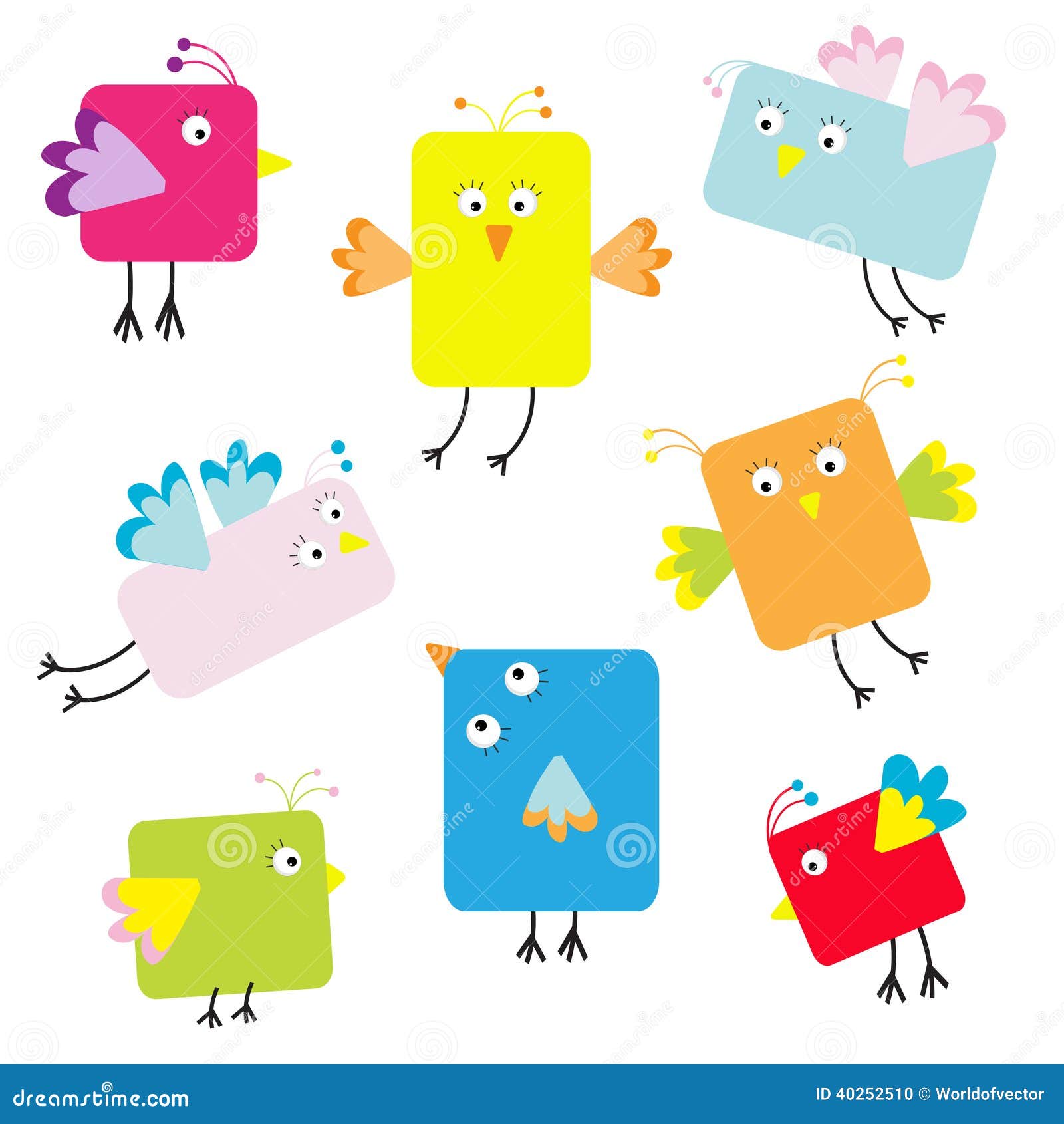 Set Of Cute Square Cartoon Birds Stock Vector - Image: 40252510