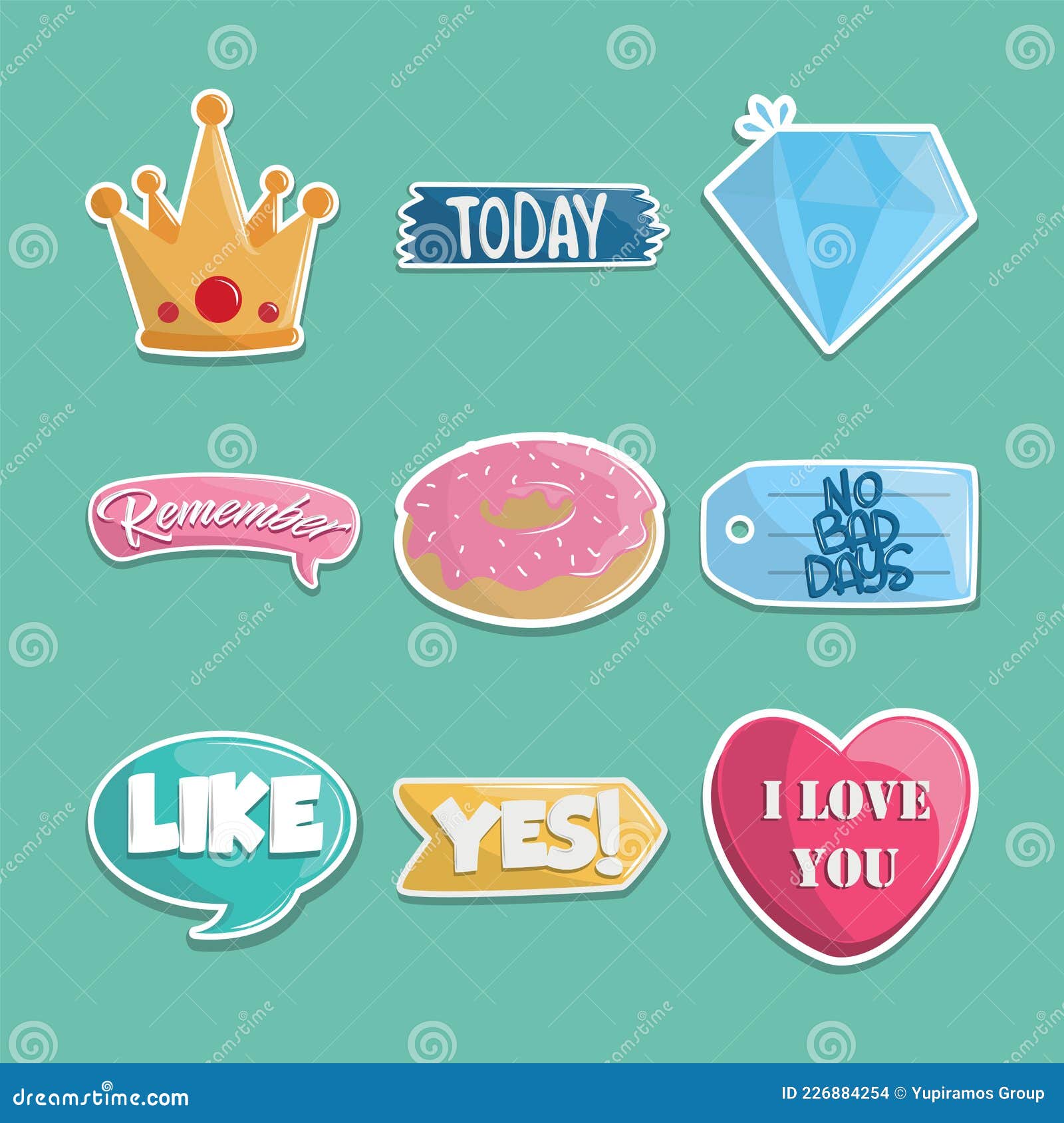Set of cute stickers stock vector. Illustration of cloud - 226884254