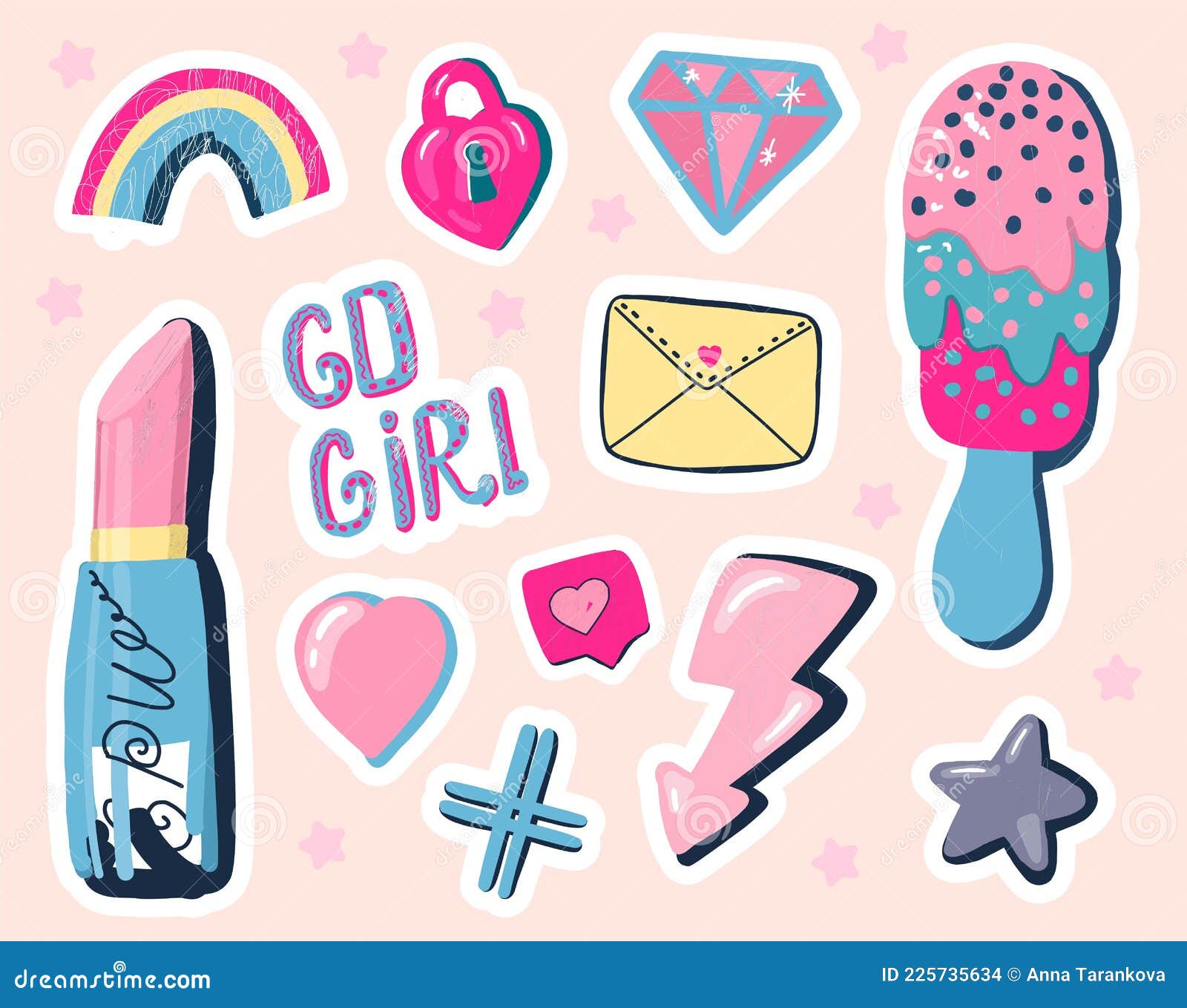 A Set of Cute Stickers for Girls. Stickers for Diary and Notebook Stock ...