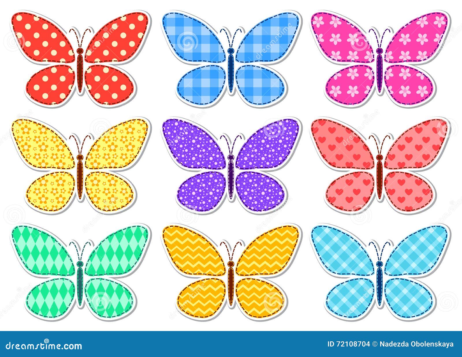 Set of Cute Stickers Patchwork Butterflies for Children Stock Vector ...