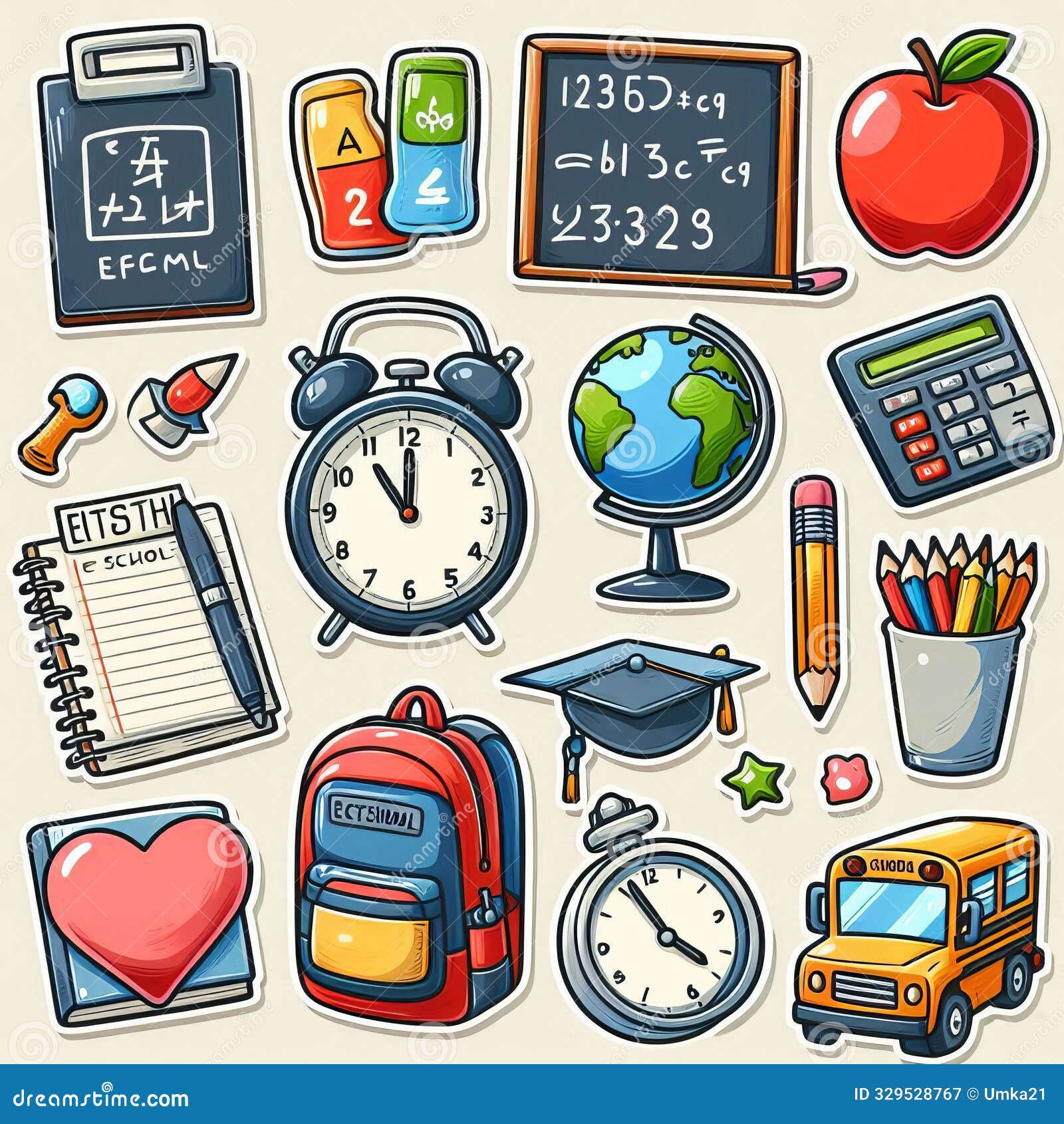 A Set of Cute Stickers on the Theme of School Stock Image - Image of ...