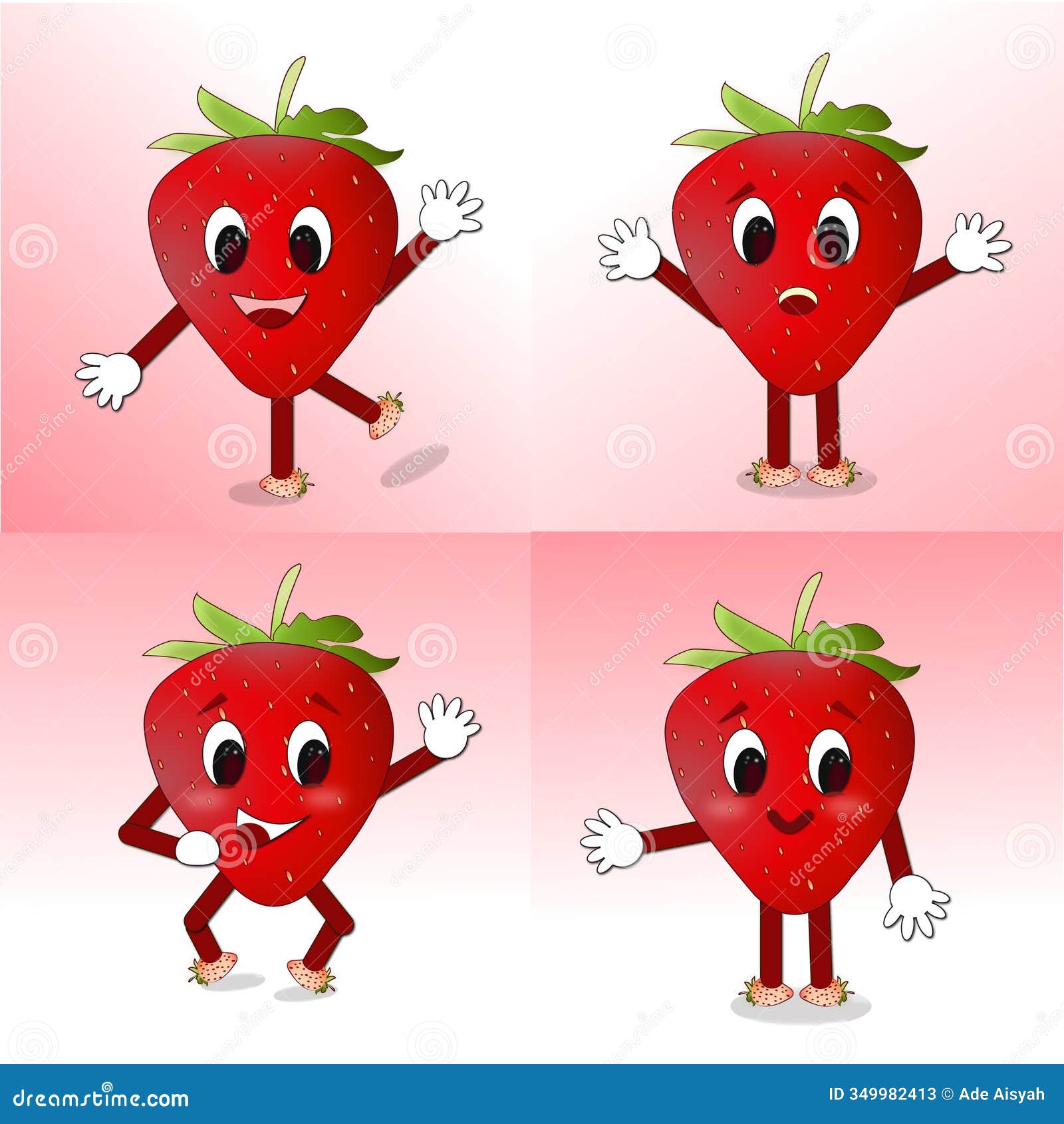 Set of Cute Strawberry Fruit Character in Different Action Emotion ...
