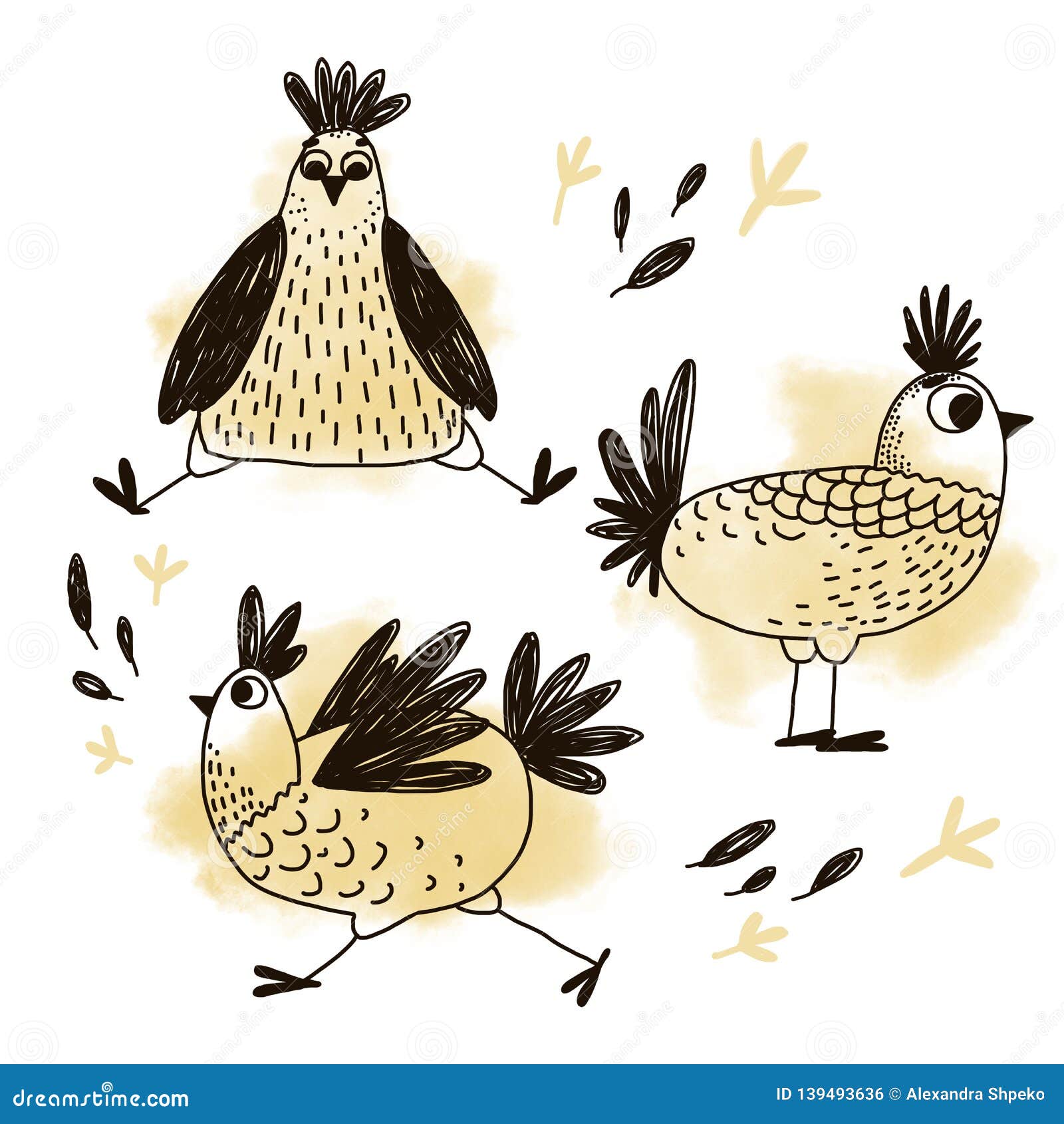 Set of Cute Stylized Chicken Stock Illustration - Illustration of bird ...