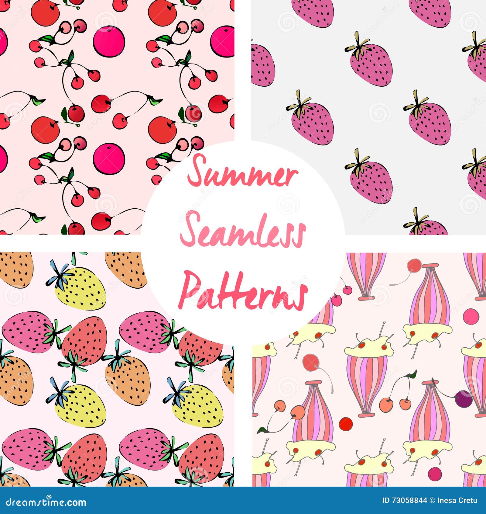 Set of Cute Summer Vector Seamless Patterns Stock Vector - Illustration ...