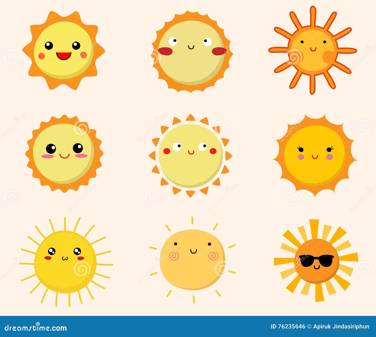 Set of cute sun icons stock vector. Illustration of meteorology - 76235646