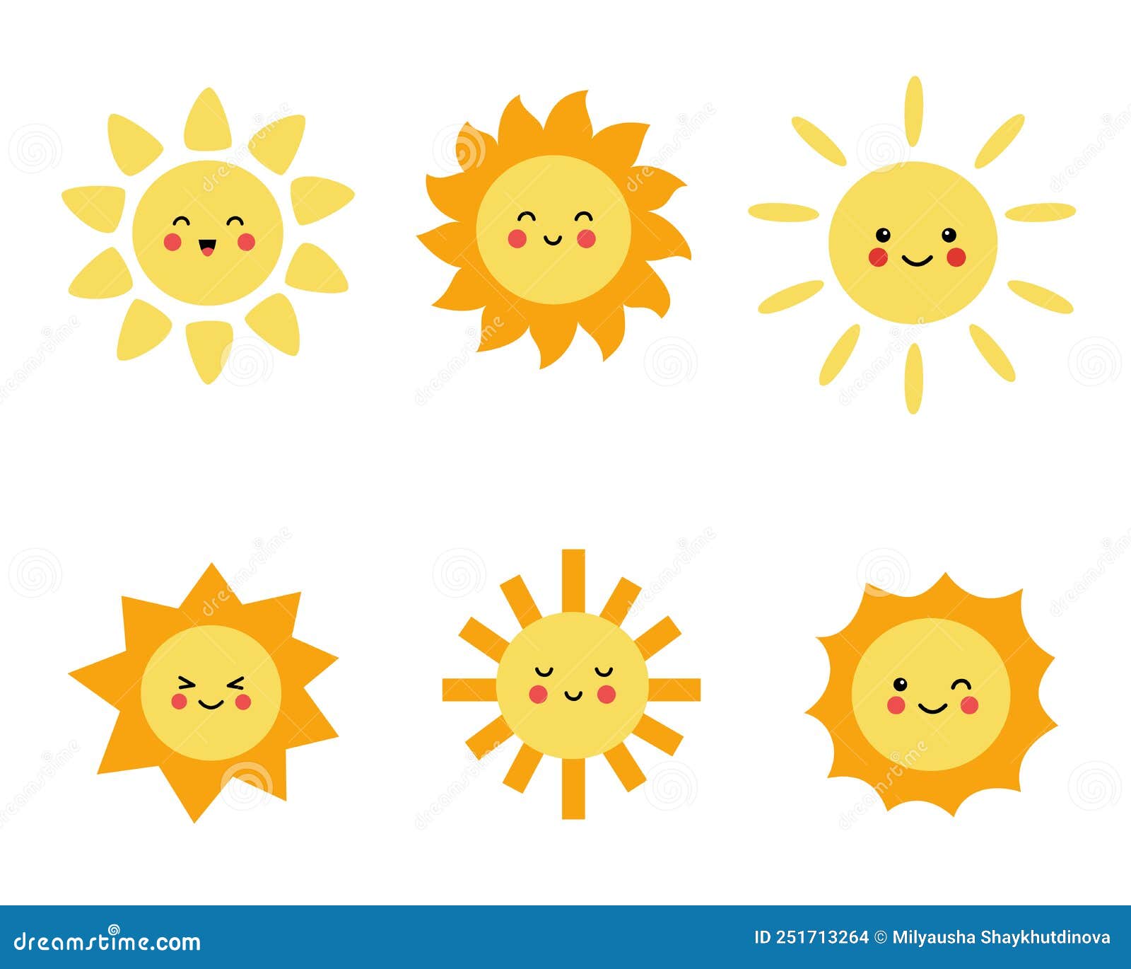Set of Cute Suns in Cartoon Style. Stock Vector - Illustration of ...
