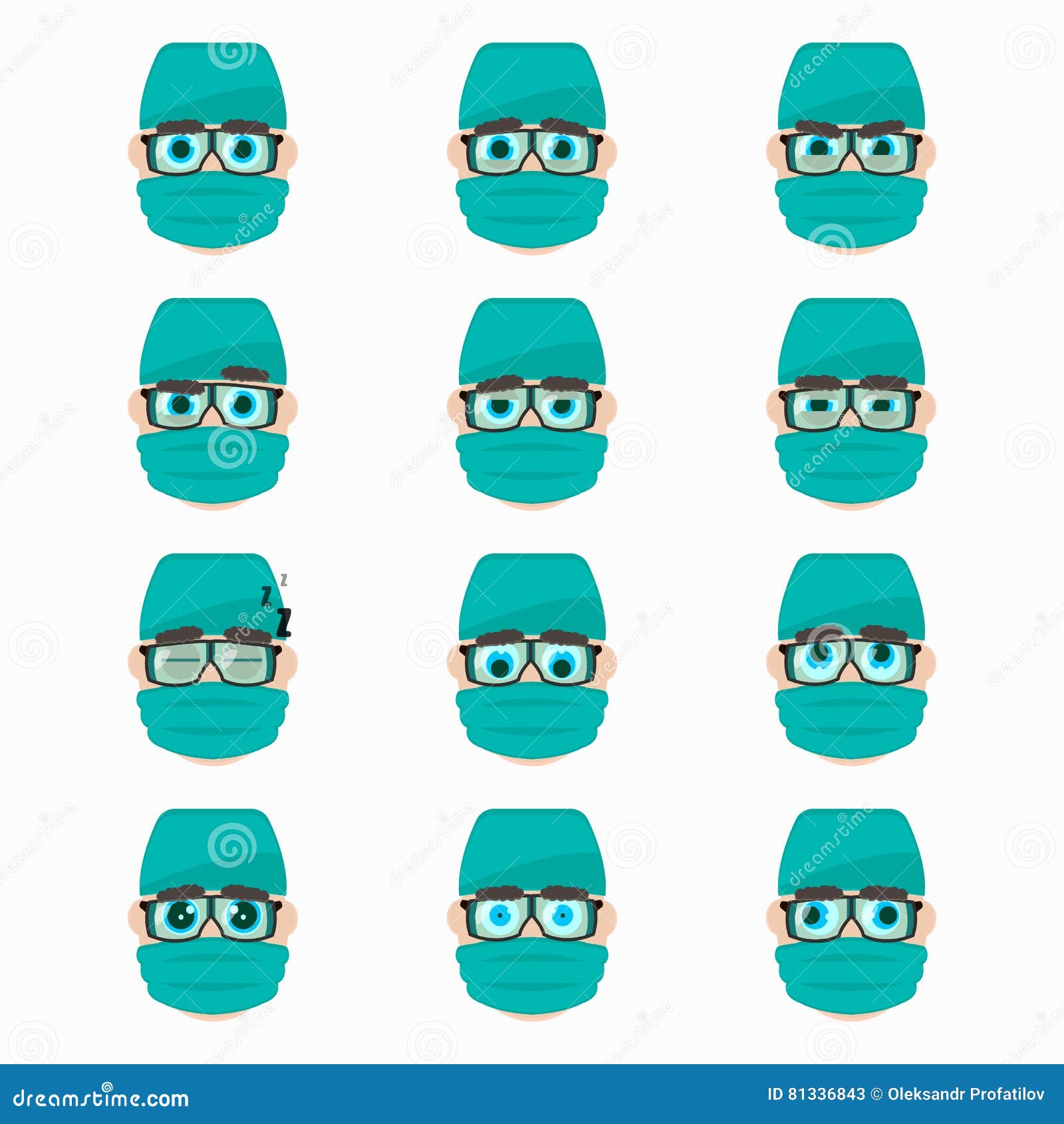 Set of Cute Surgeon Emoticons. Stock Vector - Illustration of sterile ...