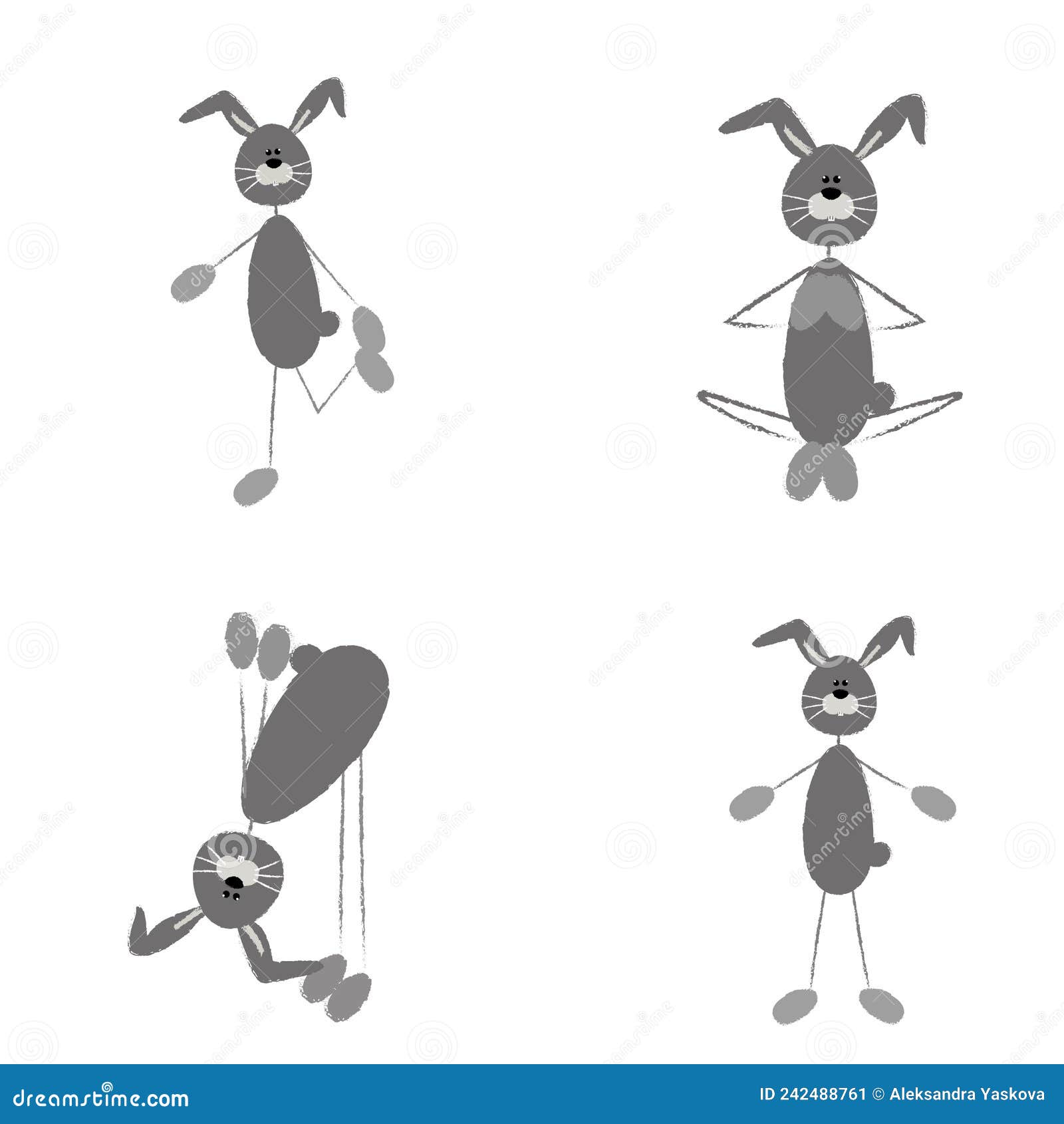 Set of Cute Texture Bunny Doing Exercises Stock Vector - Illustration ...