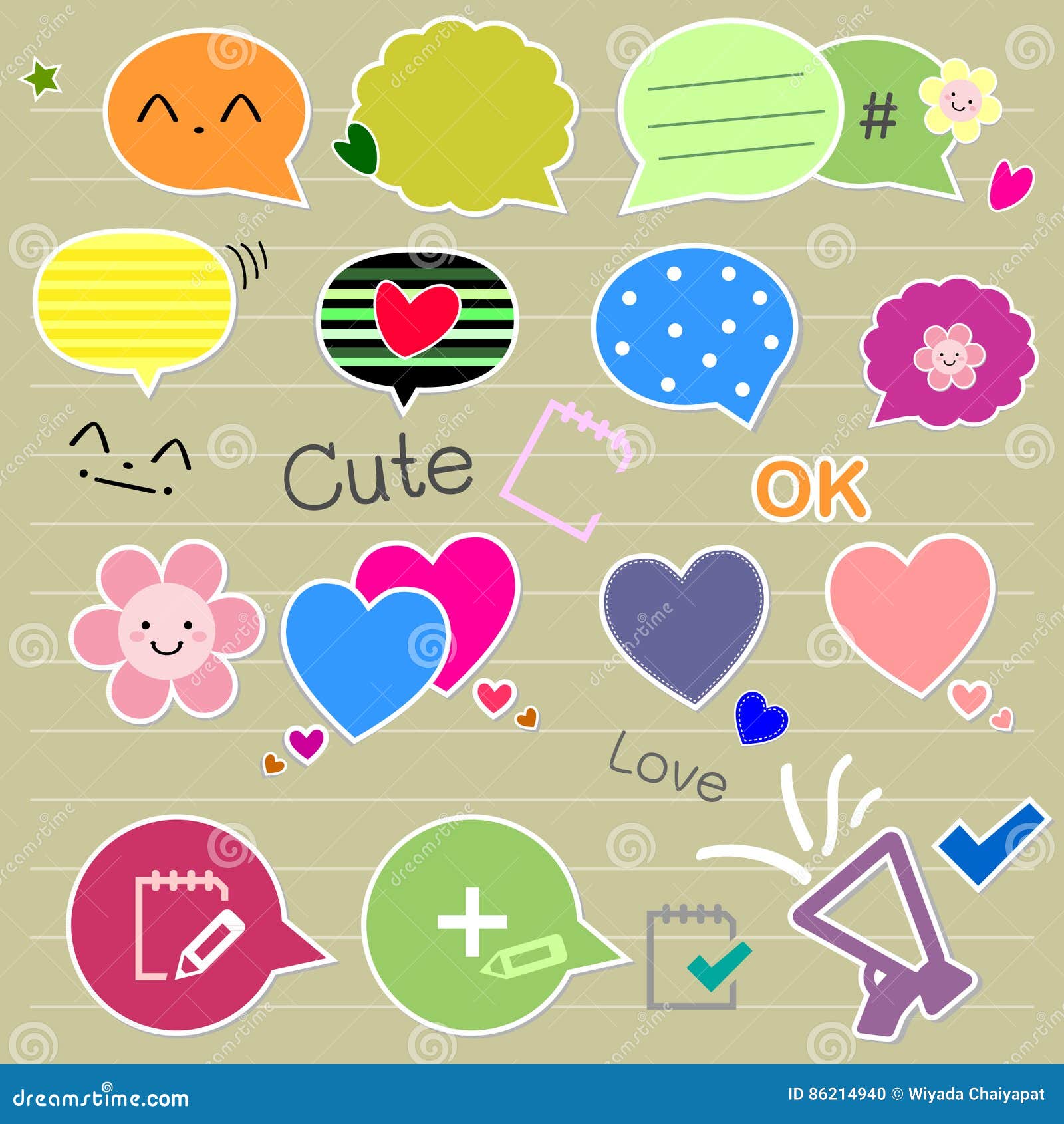 Set of Cute Thought Bubbles Stock Vector - Illustration of chat, design ...