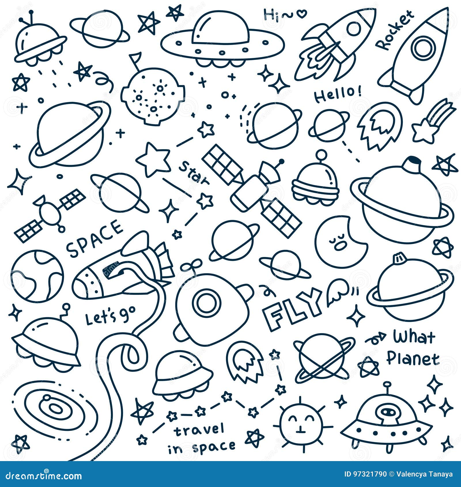 Set of Cute Travel in Space Doodle Stock Vector - Illustration of ...