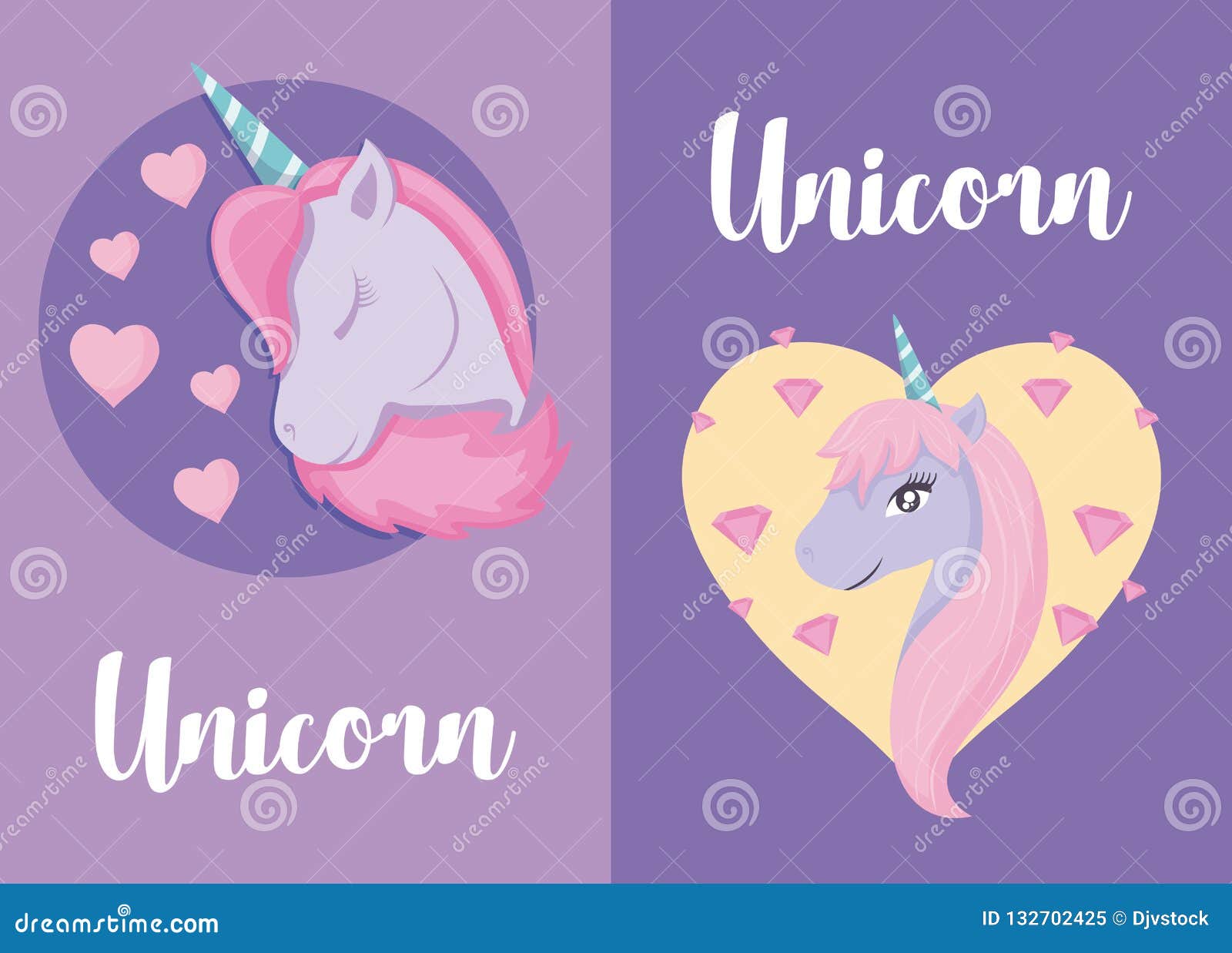 Set Of Cute Unicorns Fairy Tale Stock Vector Illustration Of