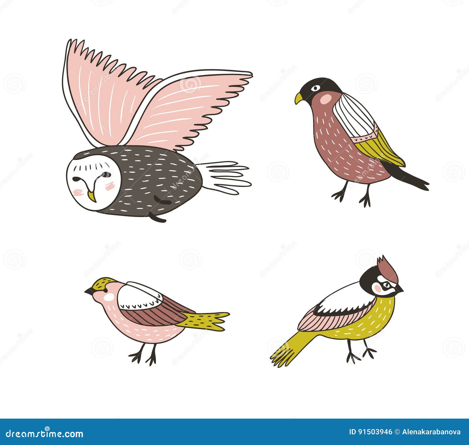 Set of Cute Vector Illustration Hand Drawn Birds. Stock Vector ...