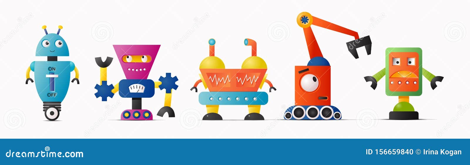 Set of Cute Vector Robot Characters for Kids. Future Robotics and ...