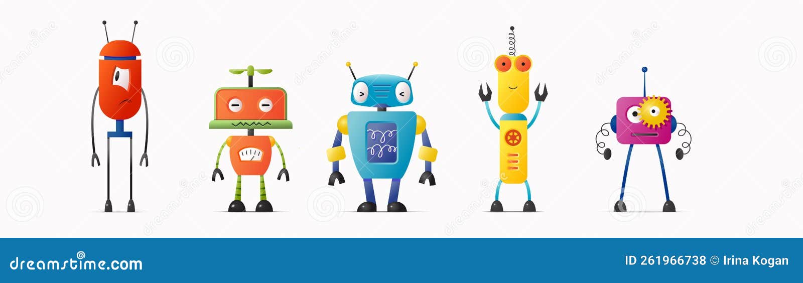 Set of Cute Vector Robot Characters for Kids. Robotics and Artificial ...