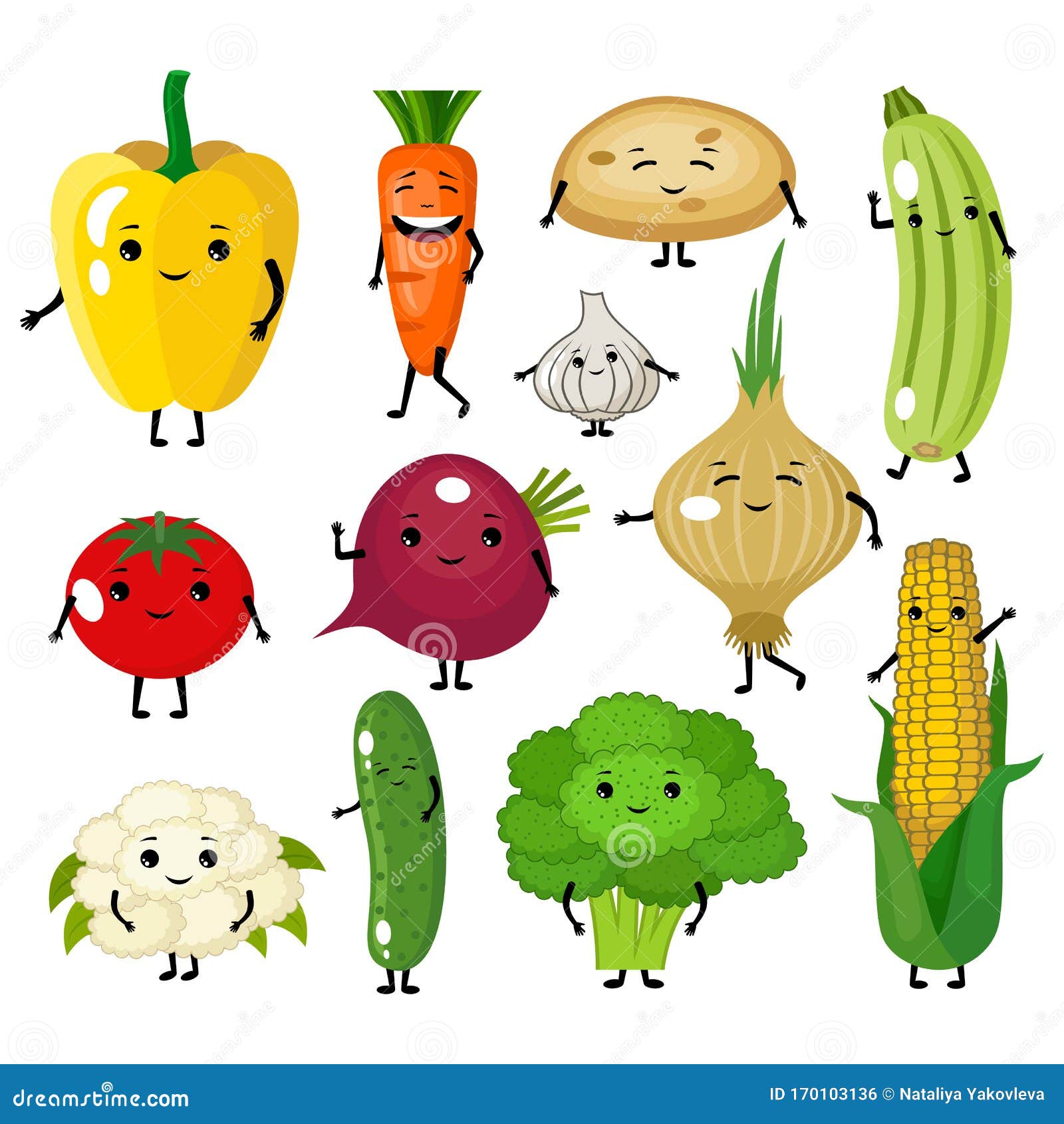 Set of Cute Vegetables Characters Stock Vector - Illustration of garlic ...
