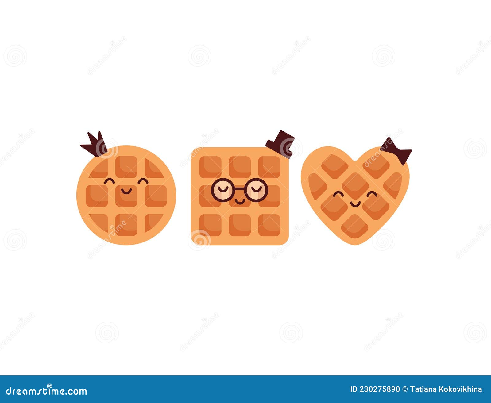 Set of Cute Waffles. Food Elements. Stock Vector - Illustration of ...