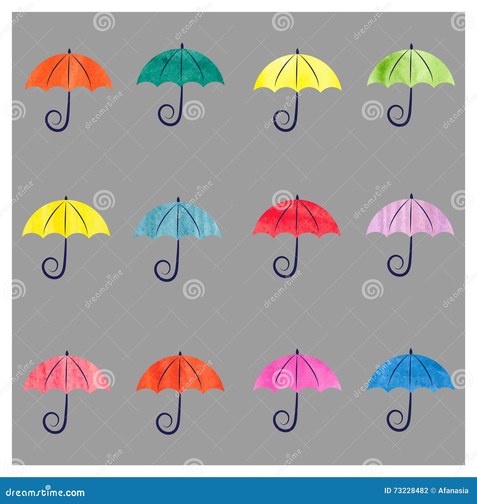 Set of Cute Watercolor Umbrellas. Stock Vector - Illustration of ...