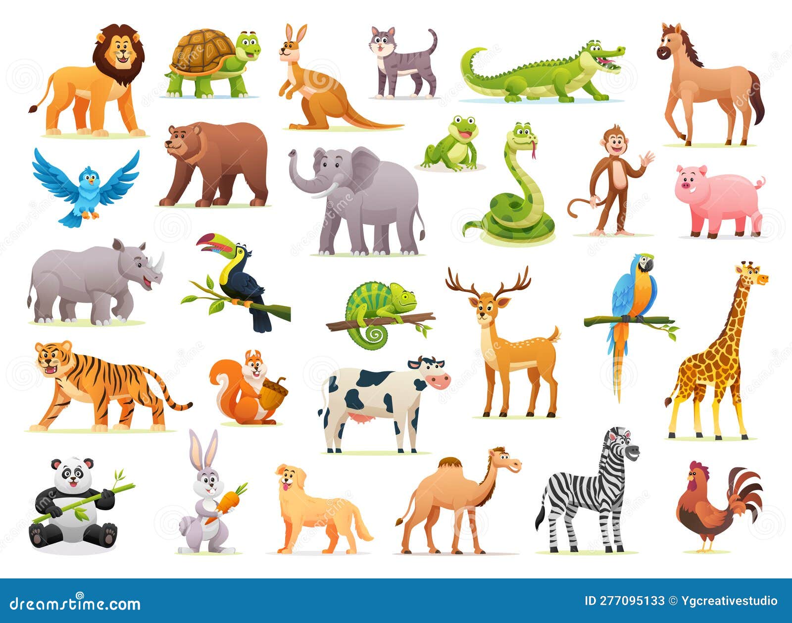 Set of Cute Wild Animals in Cartoon Style Stock Vector - Illustration ...