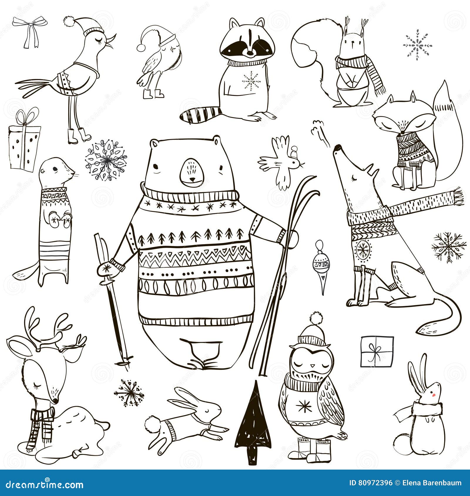 Set with Cute Winter Animals Stock Vector - Illustration of bird, merry ...