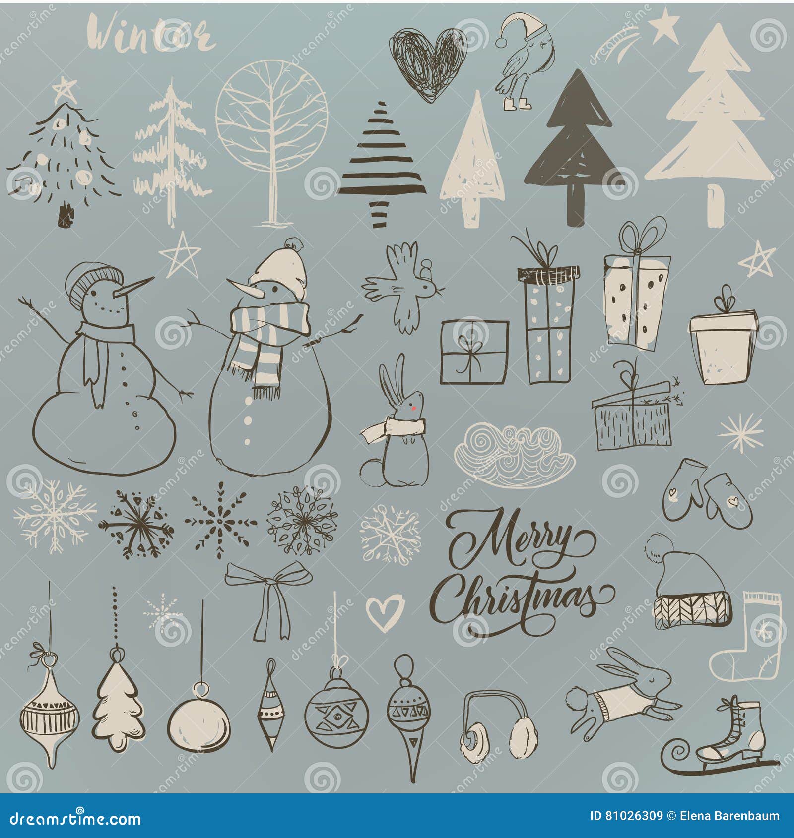 Set with Cute Winter Elements Stock Vector - Illustration of snow ...