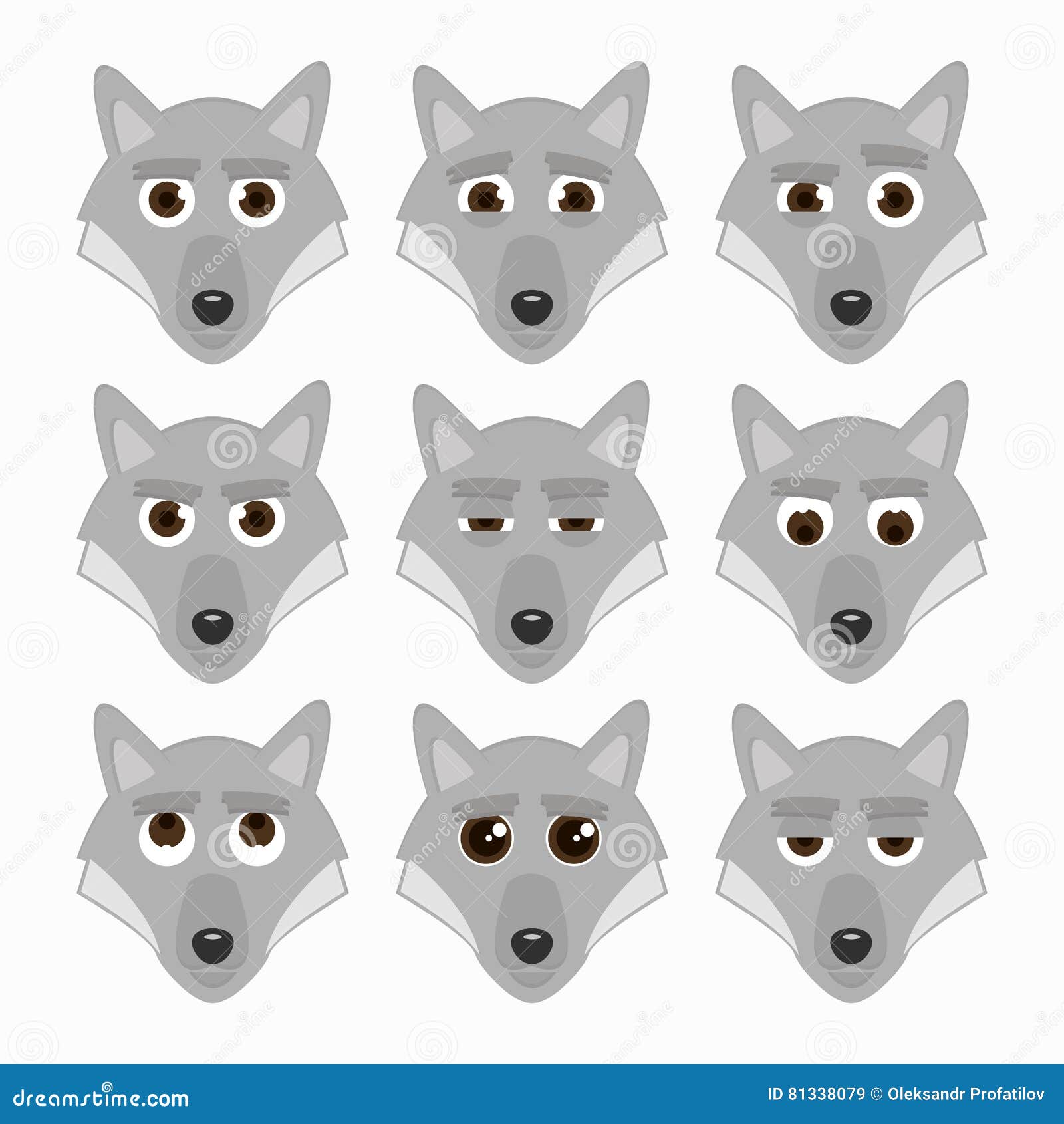 Set of Cute Wolf Emoticons. Stock Vector - Illustration of element ...