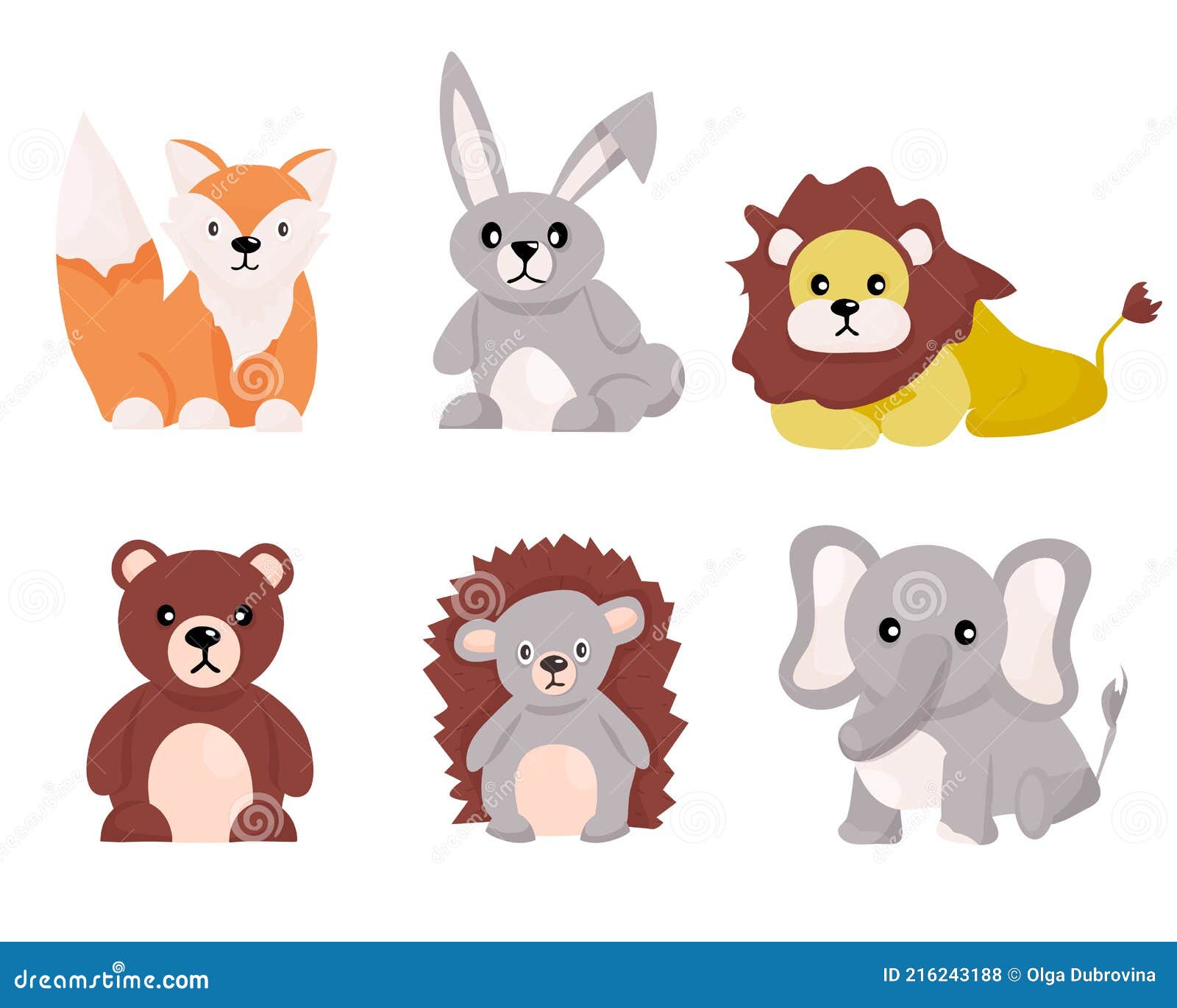 Set of Cute Zoo Animals. Vector Illustrations, Isolated on White ...