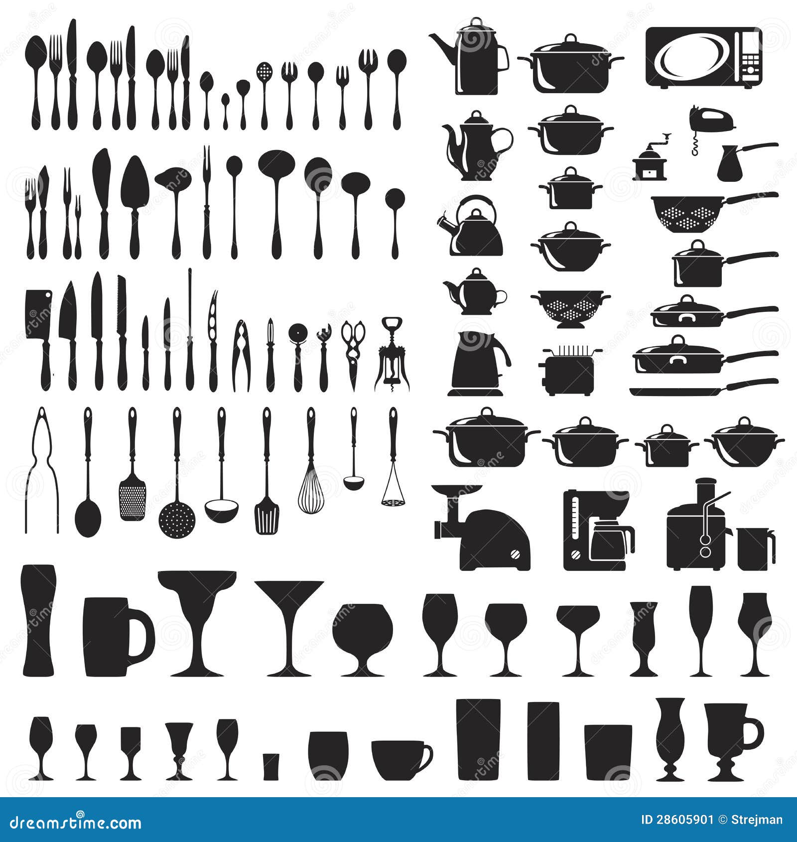 Set of cutlery icons stock vector. Illustration of saucepan - 28605901