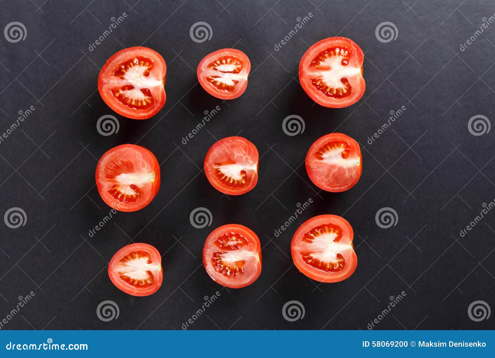 Set of Cutted Tomatoes on Black Paper Stock Photo - Image of juicy ...