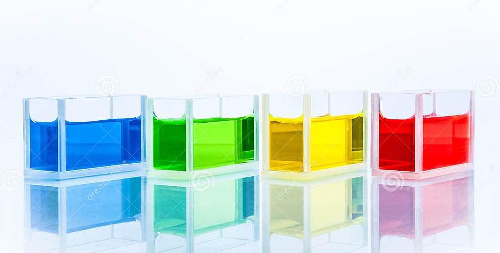 Set of Cuvettes with Color Liquid Stock Photo - Image of calorimeter ...