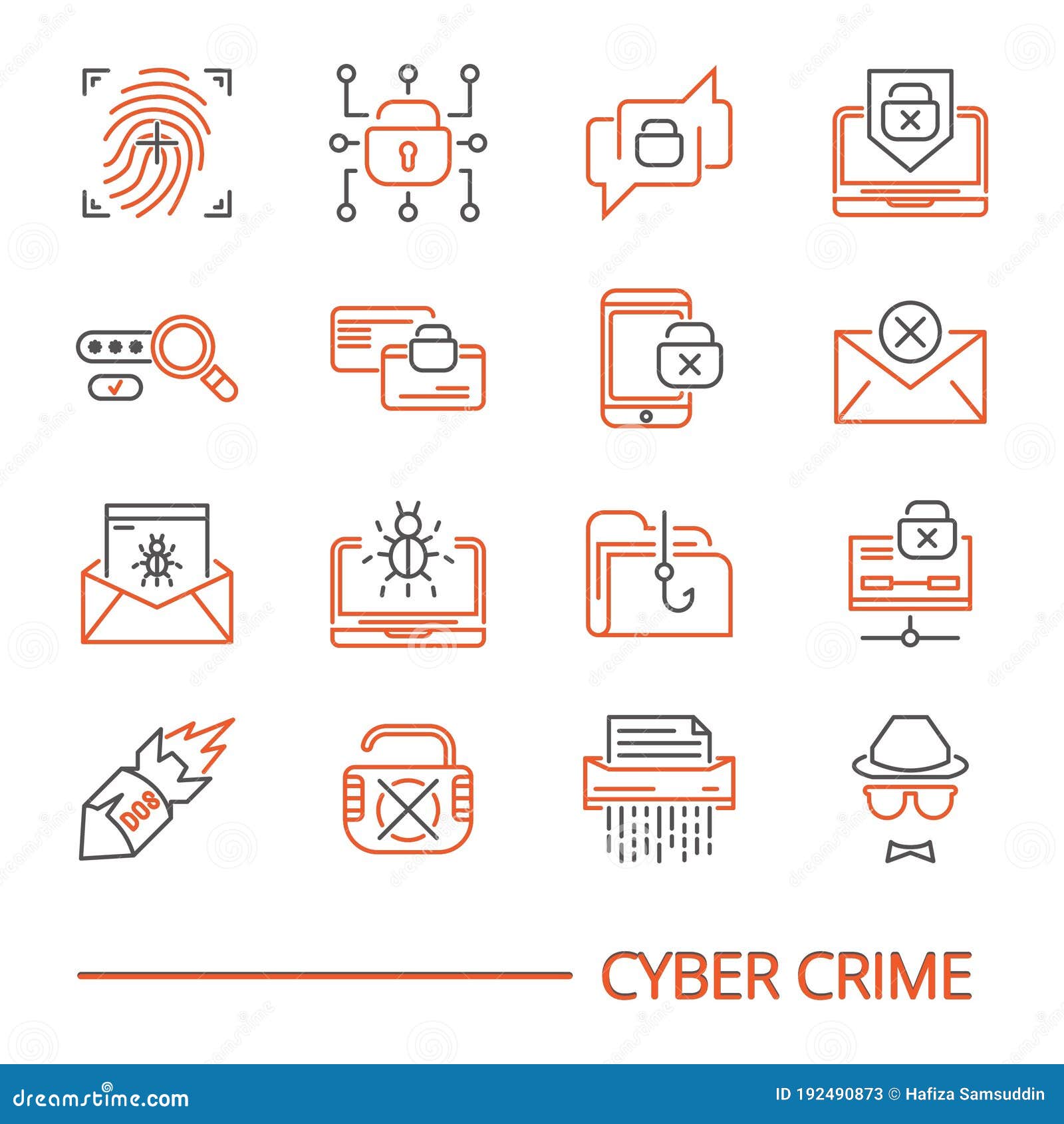 Set of Cyber Crime Icons. Vector Illustration Decorative Design Stock ...