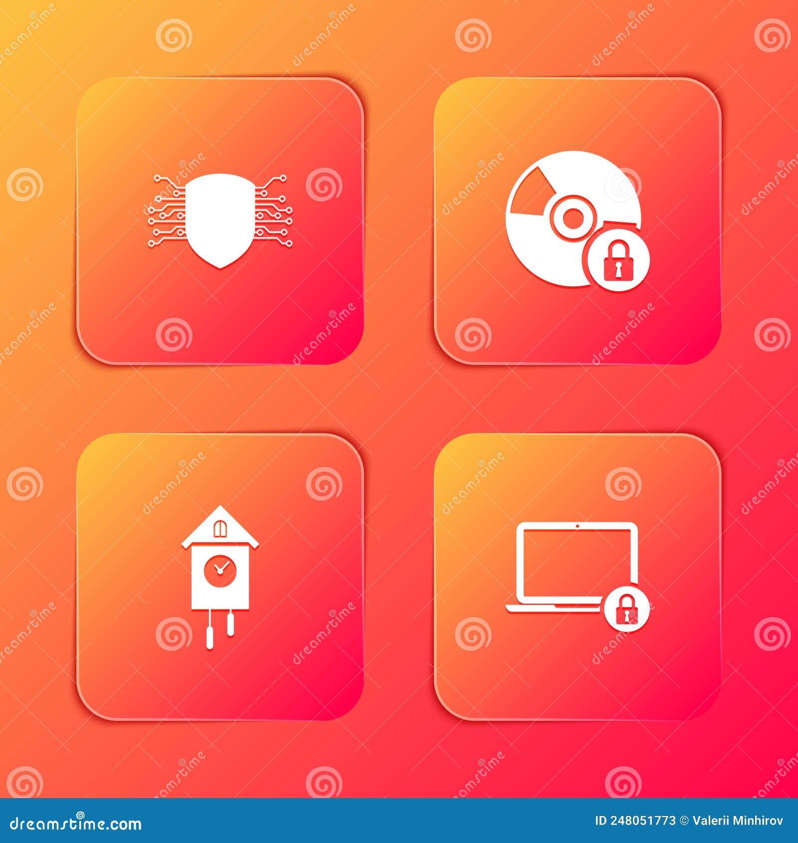 Set Cyber Security, CD or DVD Disk with Lock, Retro Wall Watch and ...