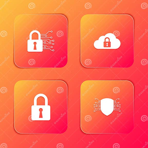 Set Cyber Security, Cloud Computing Lock, Lock and Icon. Vector Stock Vector - Illustration of ...